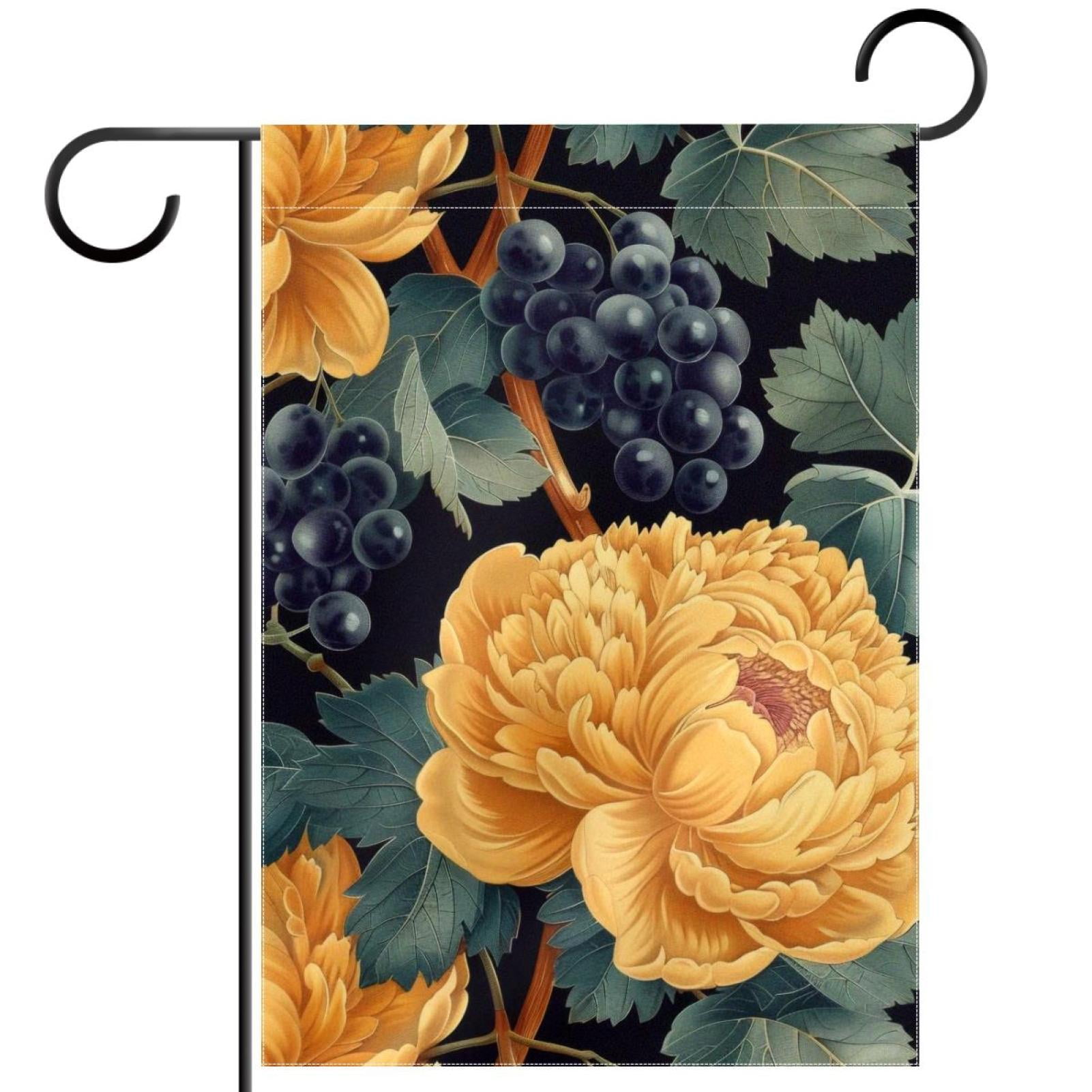 Yellow Peonies Flowers and Grapes Seamless Pattern Welcome Garden Flags ...