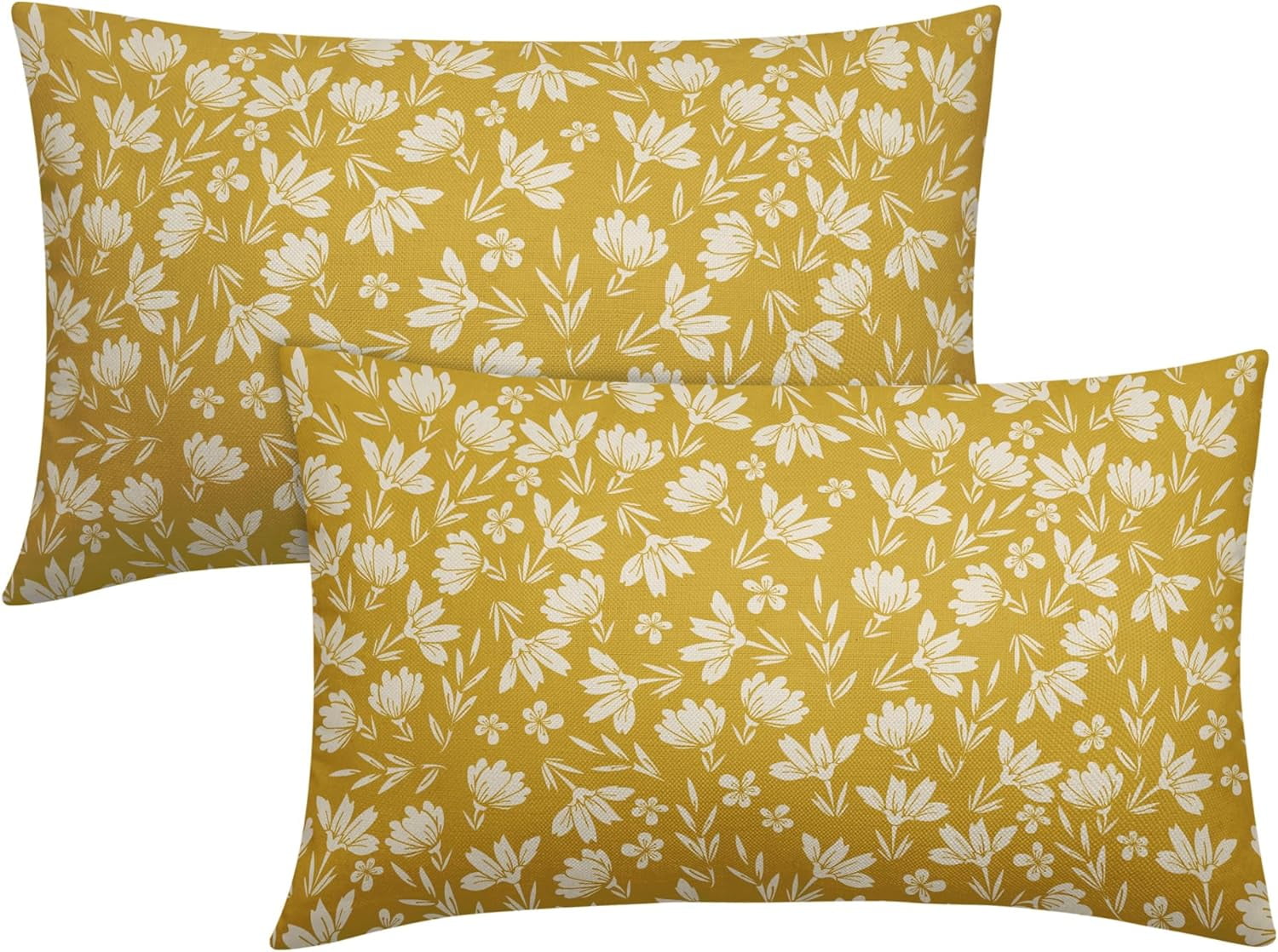 Yellow Pillow Covers 12x20 Set of 2 Vintage Floral Rustic Old Style ...