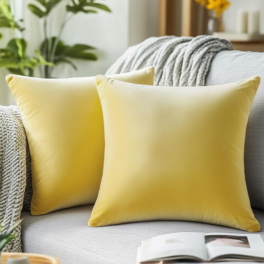 Yellow Pillow Covers 18x18 Set of 2 Spring Pillow Covers Decorative ...