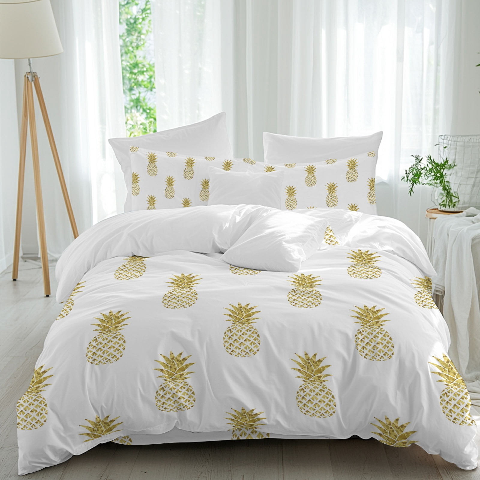 Yellow Pineapple Duvet Cover Set Kal King Size, Abstract Fruit White ...