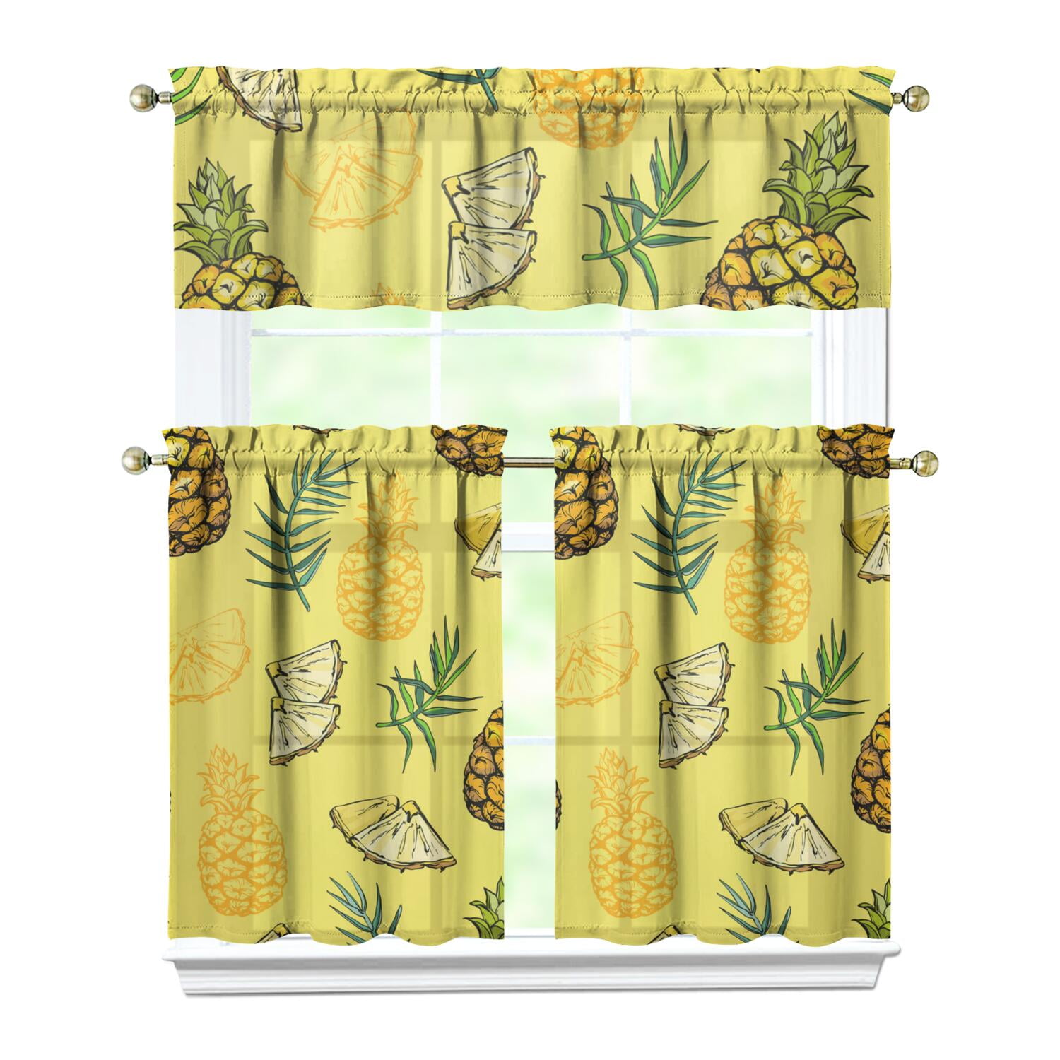 Yellow Pineapple Kitchen Curtains Set, Hawaiian Summer Fruit Tier and ...