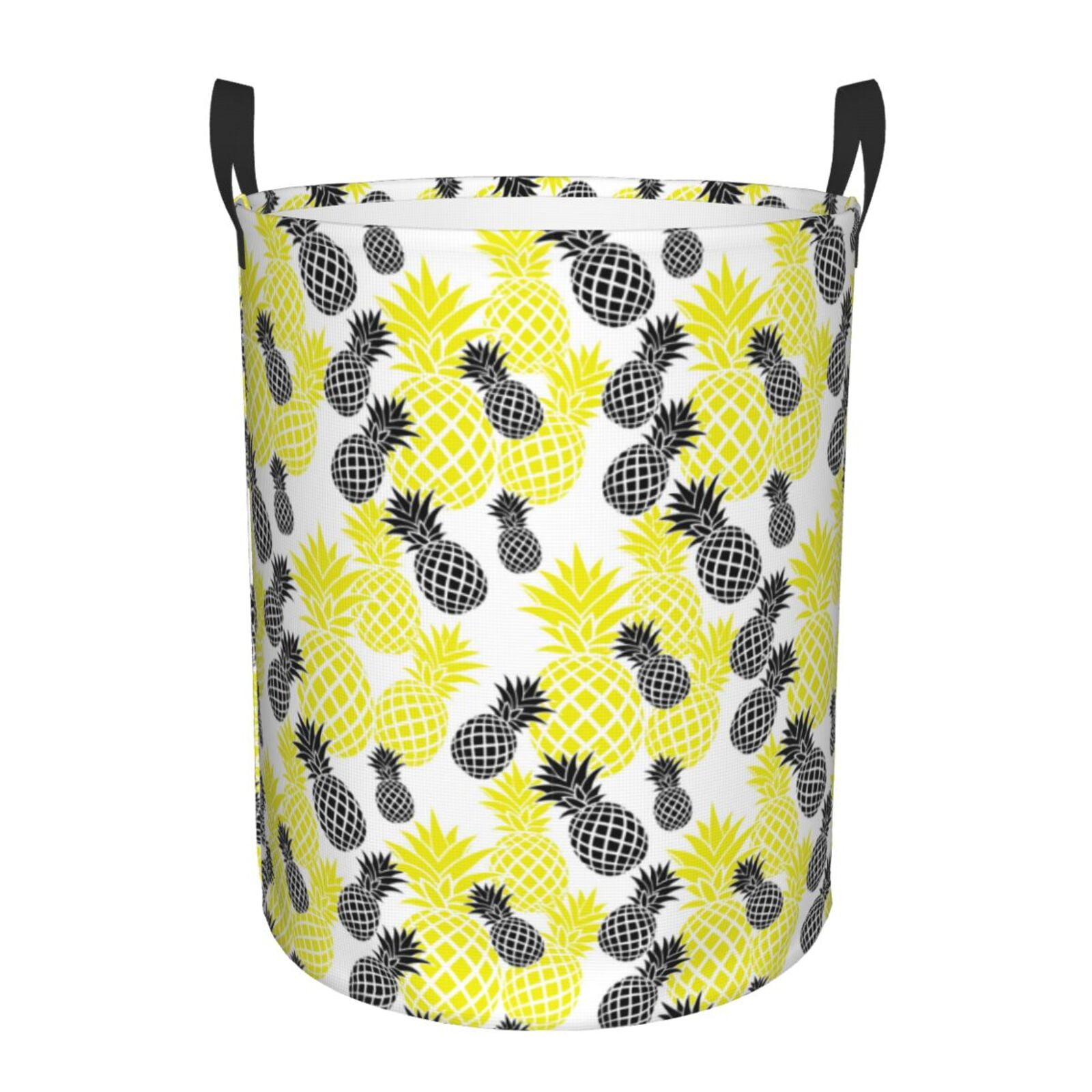Yellow Pineapple Round Laundry Basket, Laundry Hamper with Handle ...