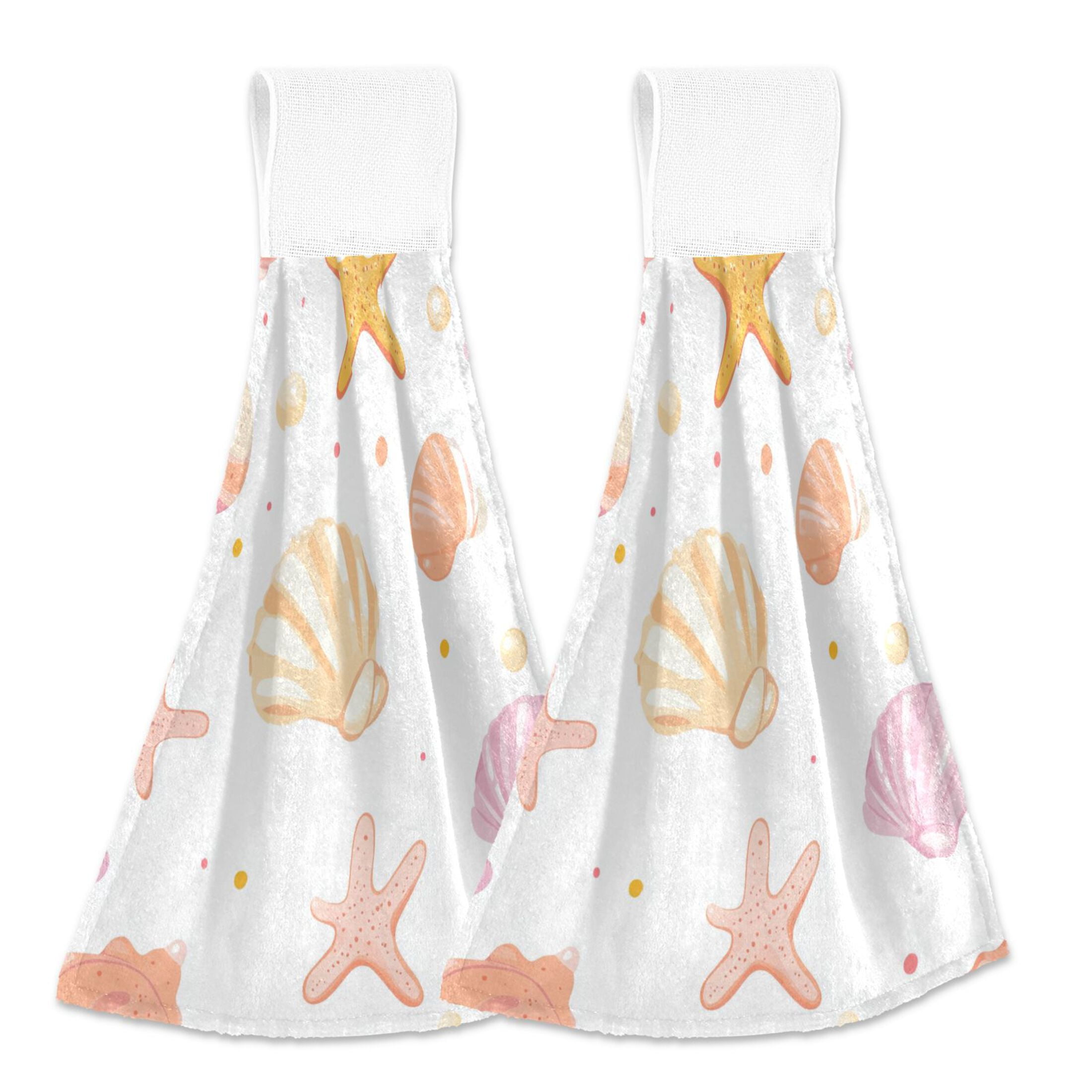 Yellow Pink Shells Stars Dots Hanging Towels with Loop Hand Towels ...
