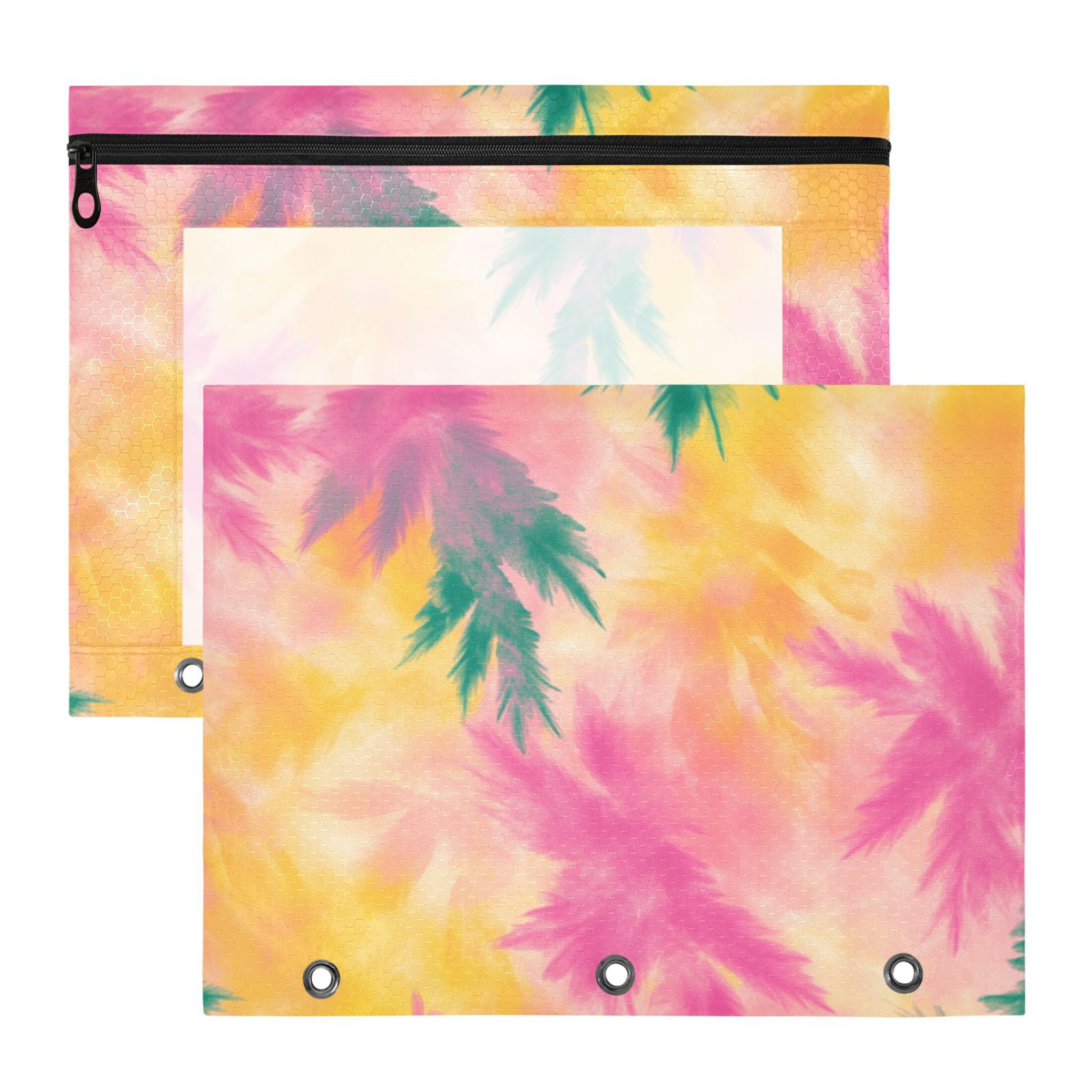 Yellow Pinkish Green Tie Dye Leaves 3-Ring Binder Pouches A4 Size ...
