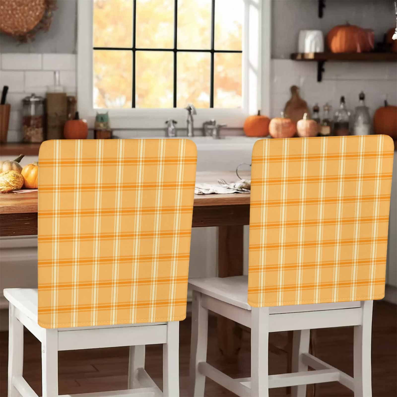 Yellow Plaid Chair Covers Set of 4 Country Orange Stripe Farmhouse ...