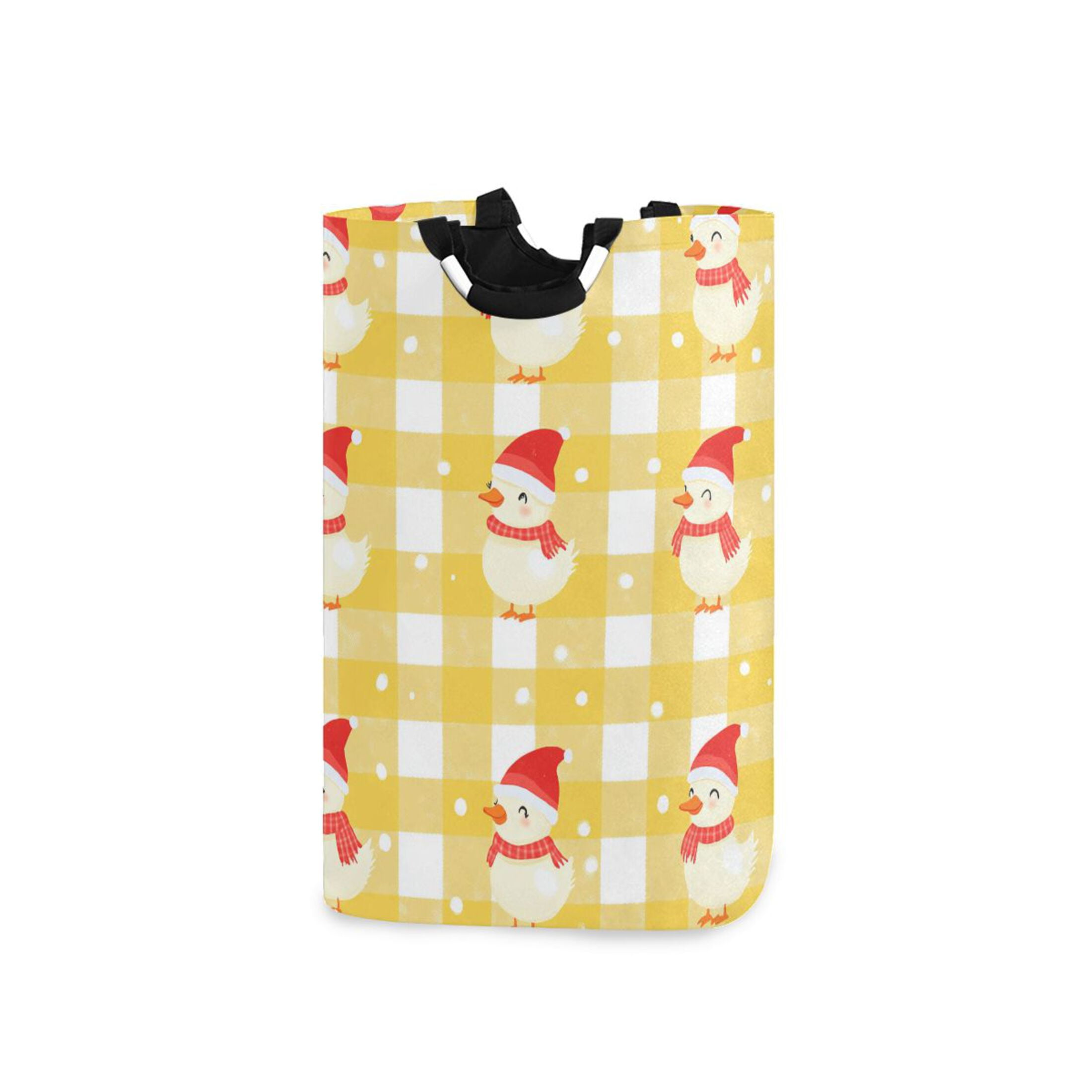 Yellow Plaid Christmas Duck Laundry Basket with Handles Foldable ...