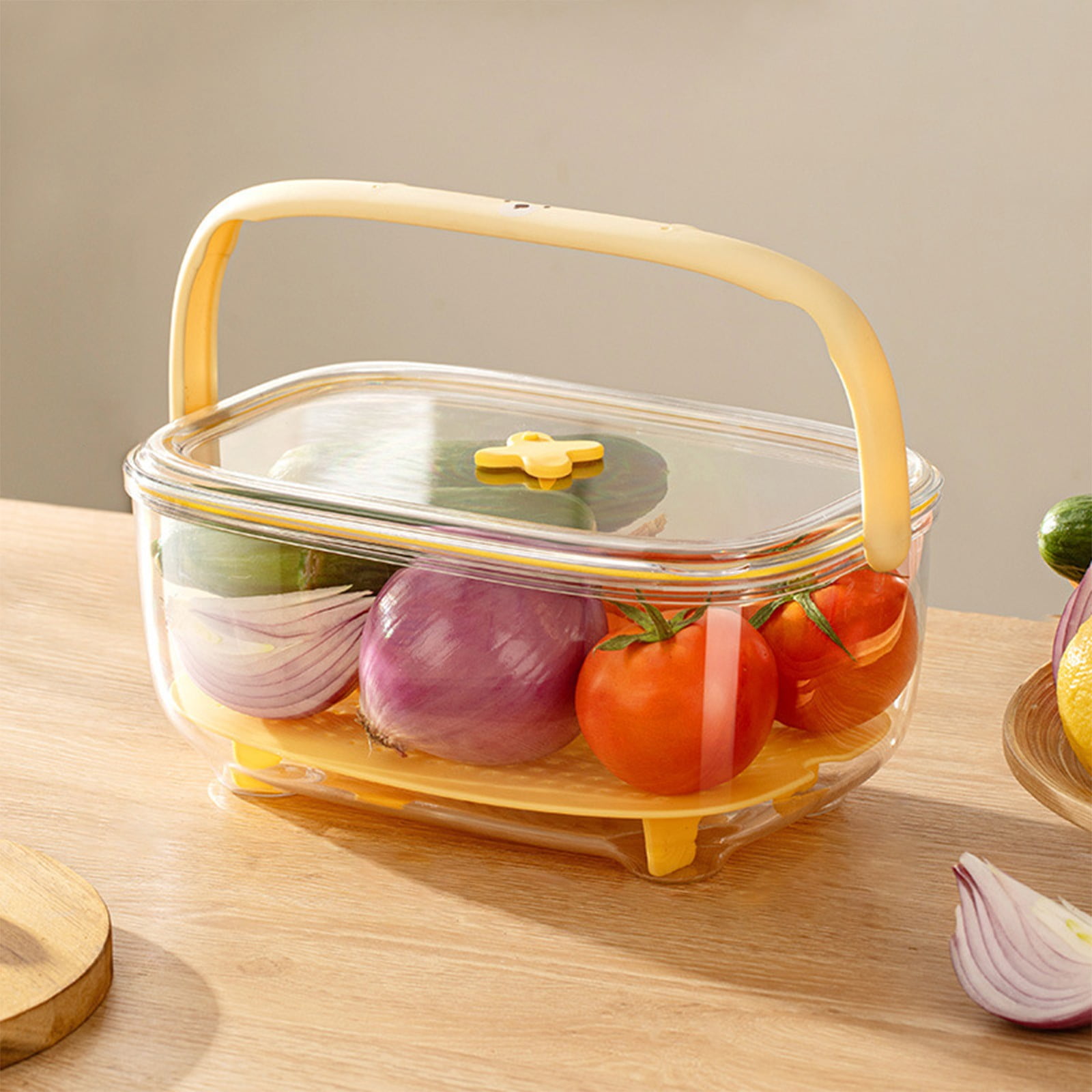Yellow Plastic Bento Box, 11.41x7.08x4.72 Inches Food Storage Container ...