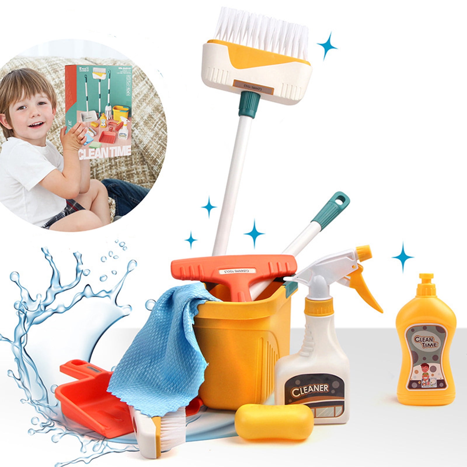 Yellow Plastic Cleaning Toy Set For Children Play At Home Dustpan ...