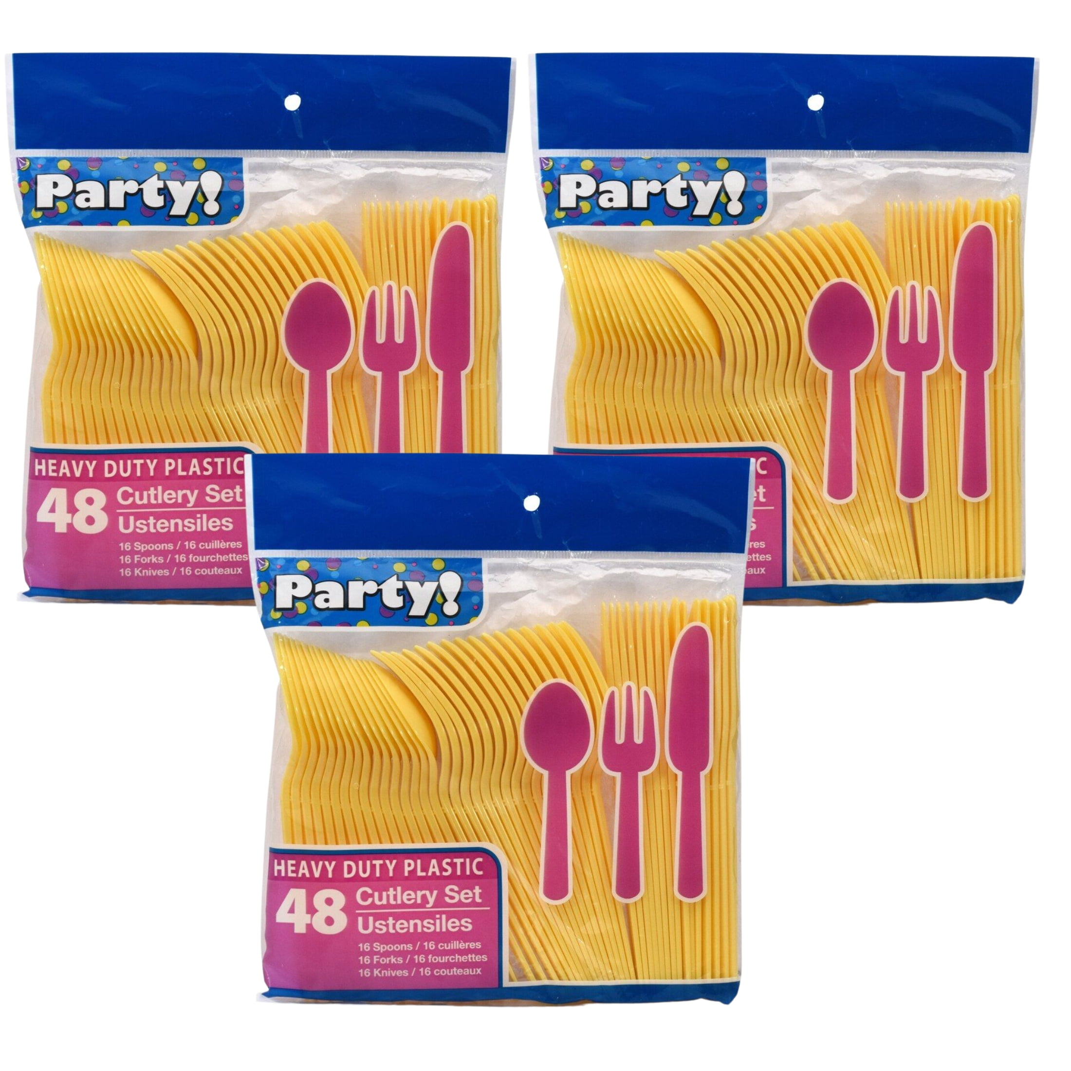 Yellow Plastic Cutlery 144 pcs Set 48 Forks 48 Spoons 48 Knives Heavy ...