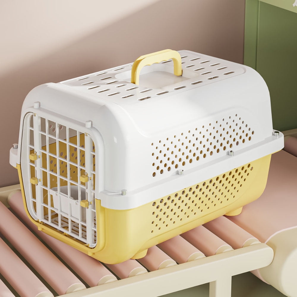 BODISEINT Yellow Plastic Pet Carrier , Portable Cat and Dog Travel ...