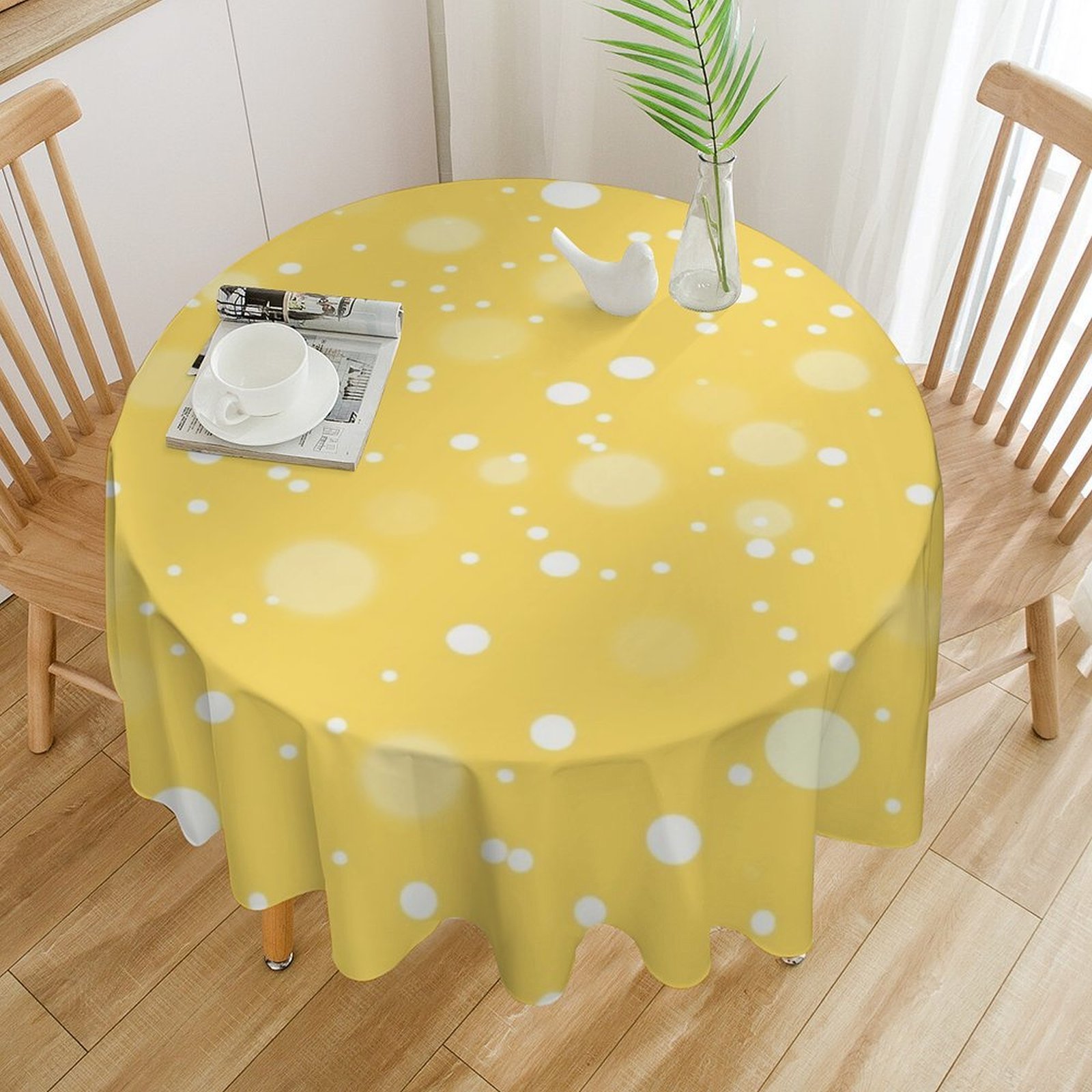 Yellow Polka Dot Background Round Polyester Tablelcoth Circular Table ...
