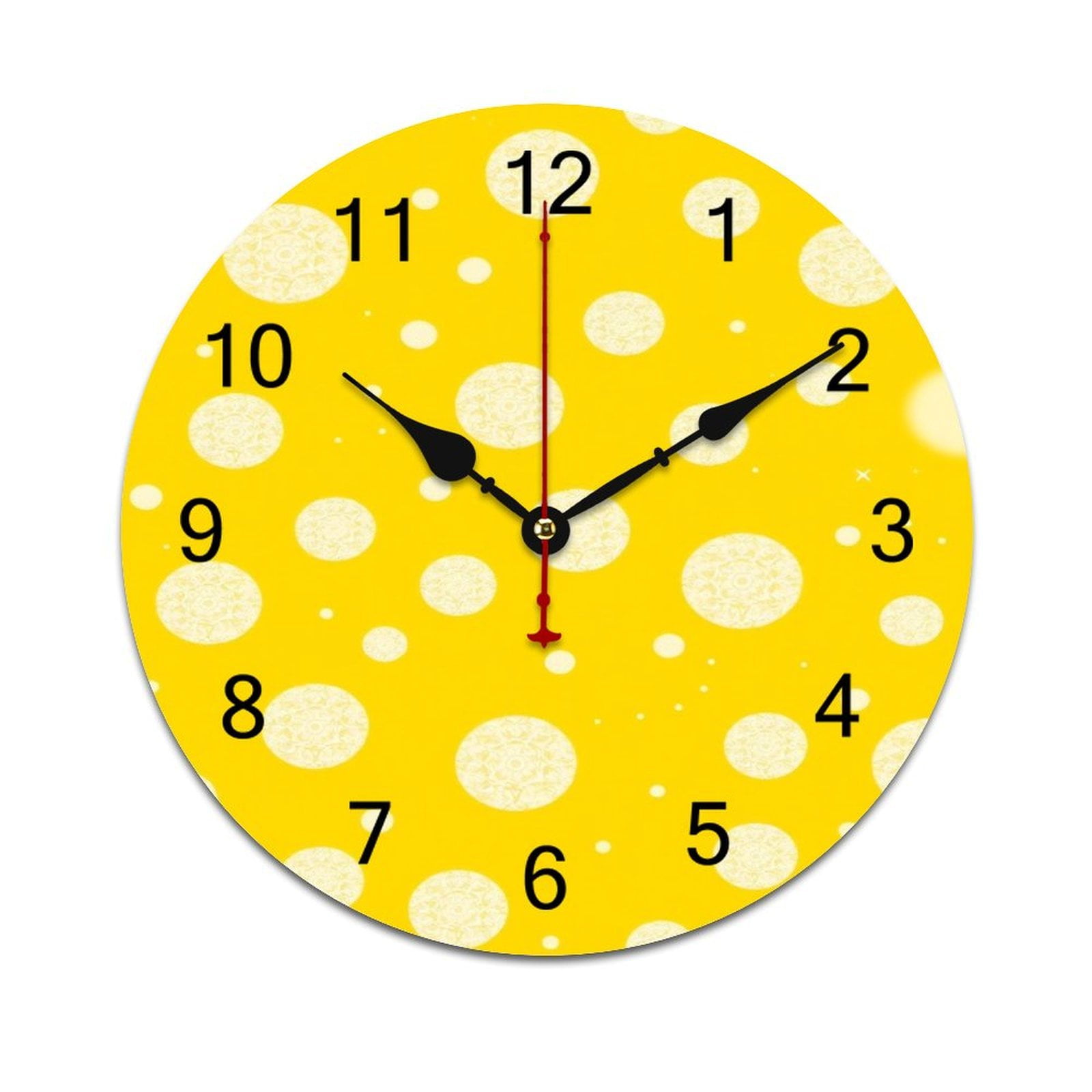 Yellow Polka Dot Background Time Decorative Wall Clocks Round Large ...