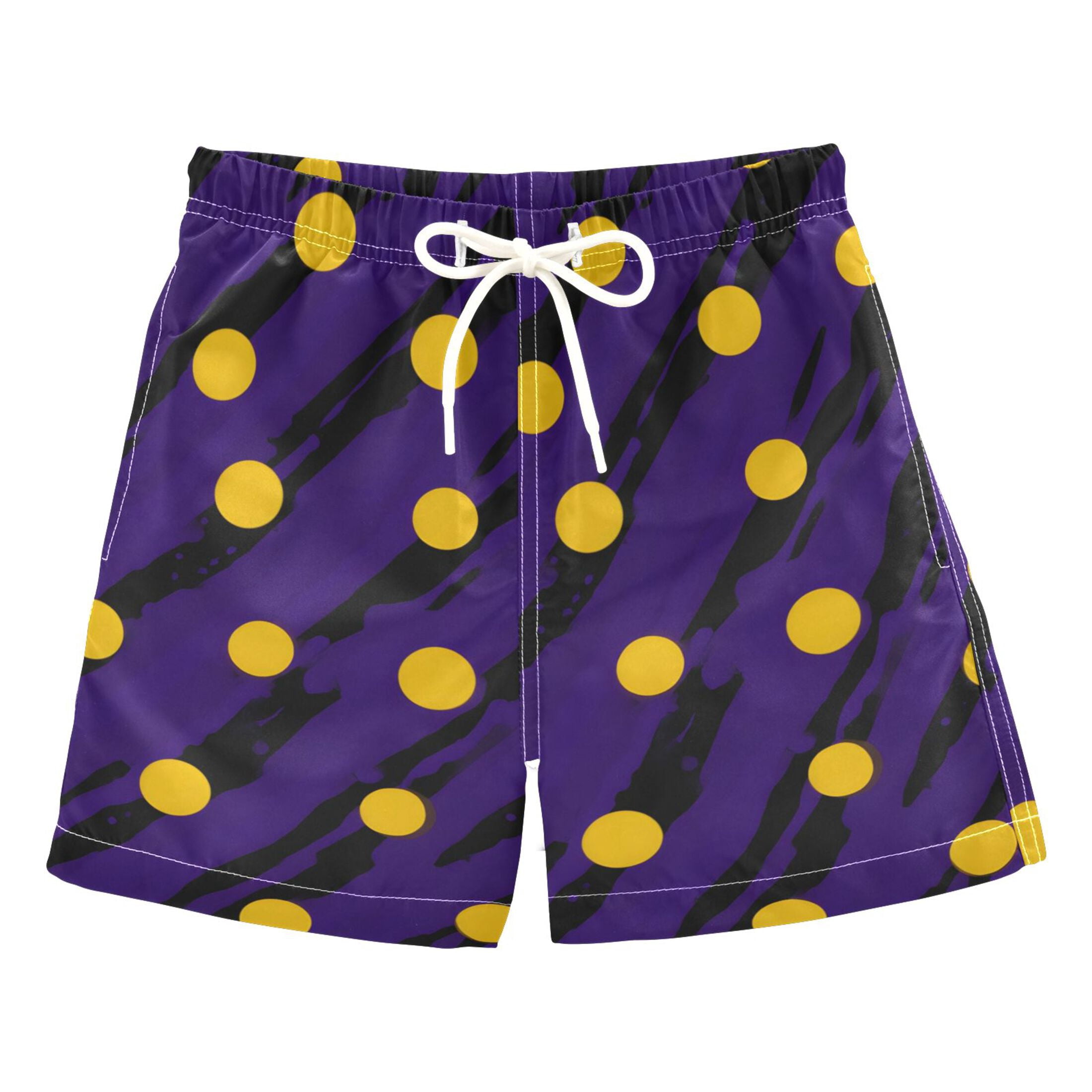 Yellow Polka Dot Pattern Swim Trunks Quick Dry Beach Pool Board Shorts ...