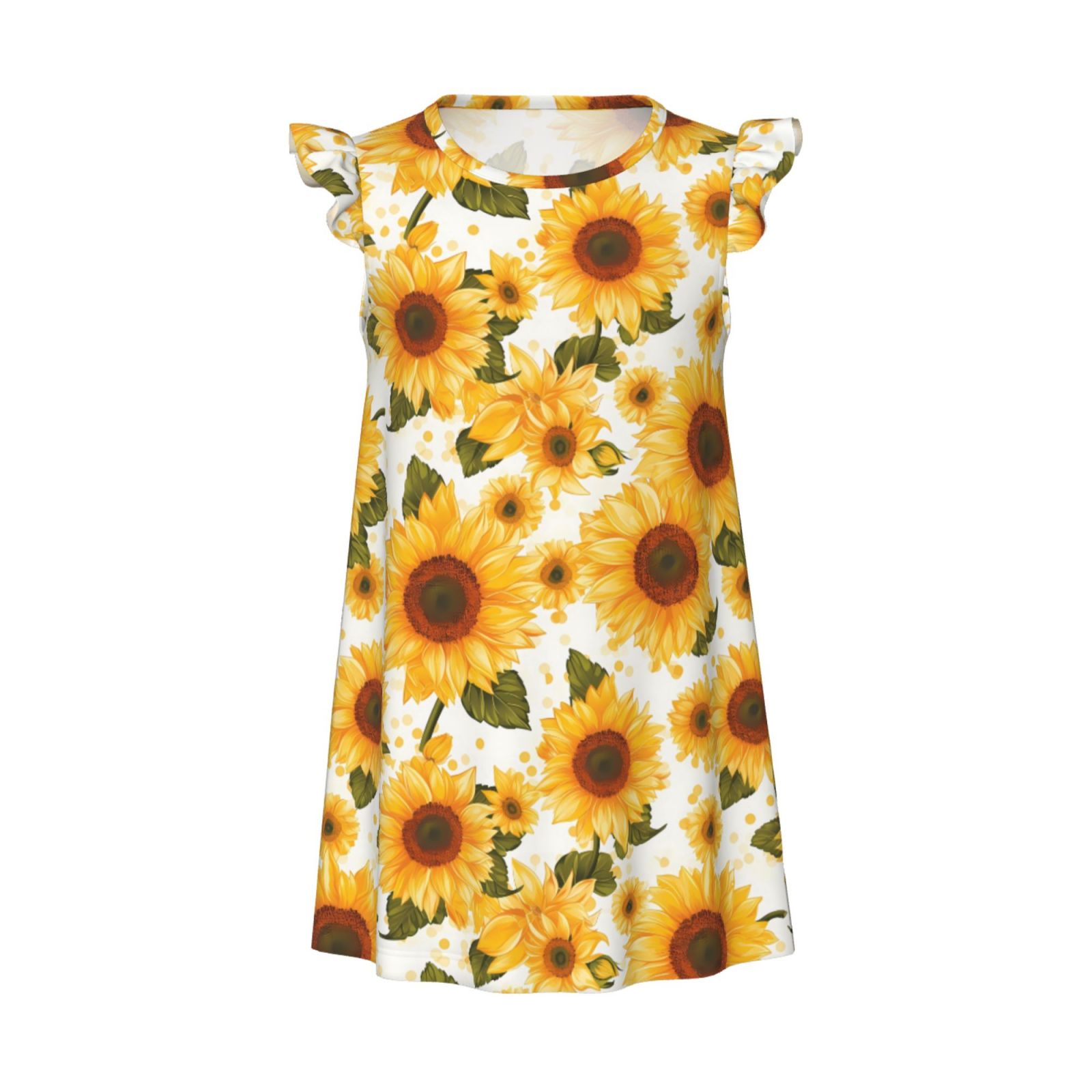 Yellow Polka Dot Sunflower Girls Nightgowns, Short Sleeves Princess ...