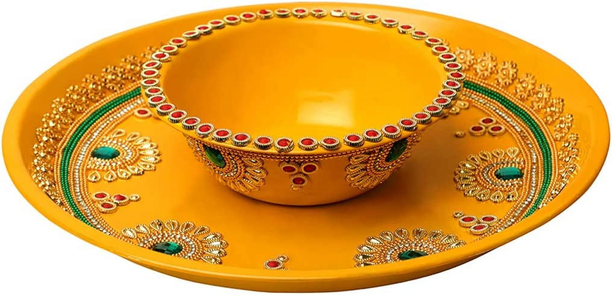 Yellow Pooja Thali with Katori Vaati for Haldi Rituals Platter Puja ...