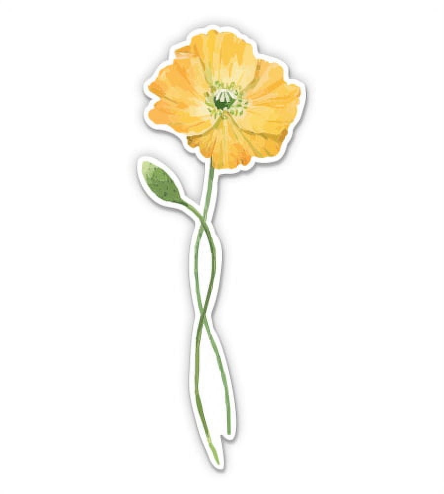 Yellow Poppy Pretty Watercolor - 12" Vinyl Sticker Waterproof Decal ...