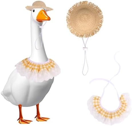 Yellow Porch Goose Outfit, Rattan Paper Porch Goose Straw Hat and Cloth ...