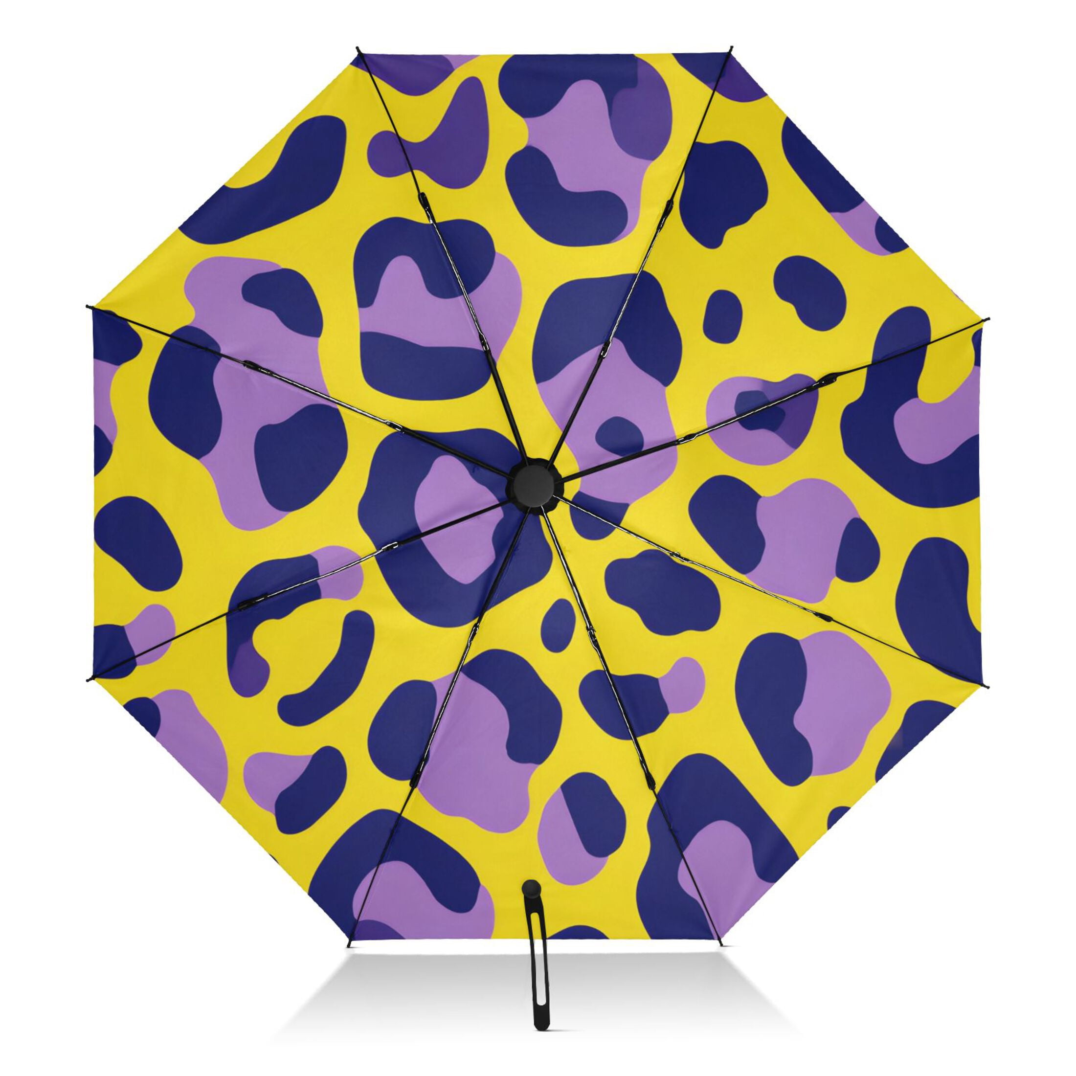 Yellow Purple Leopard Pattern Umbrella Folding Sun Umbrella Travel Auto ...