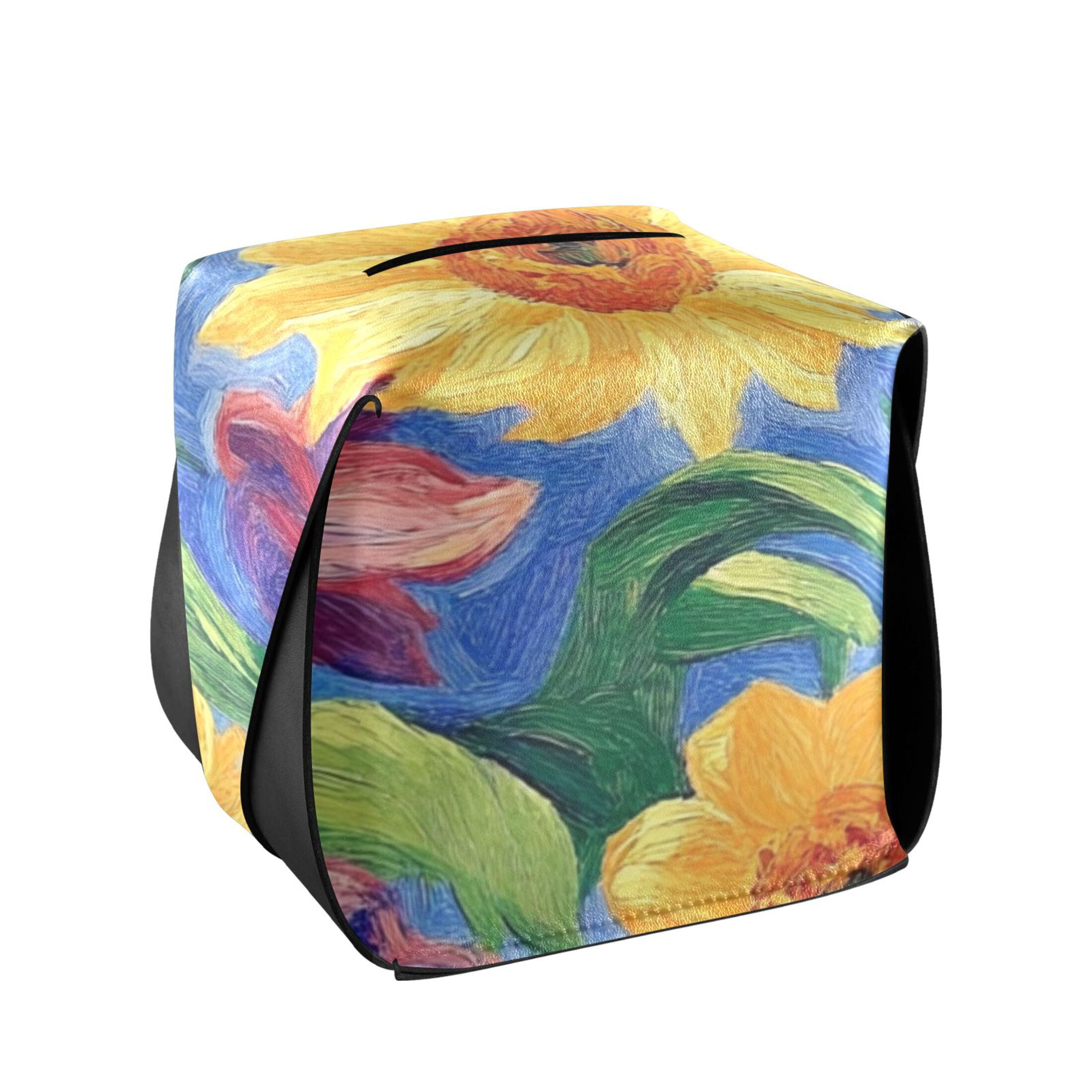 Yellow Purple Sunflower Tissue Box Cover Leather Square Rectangle ...