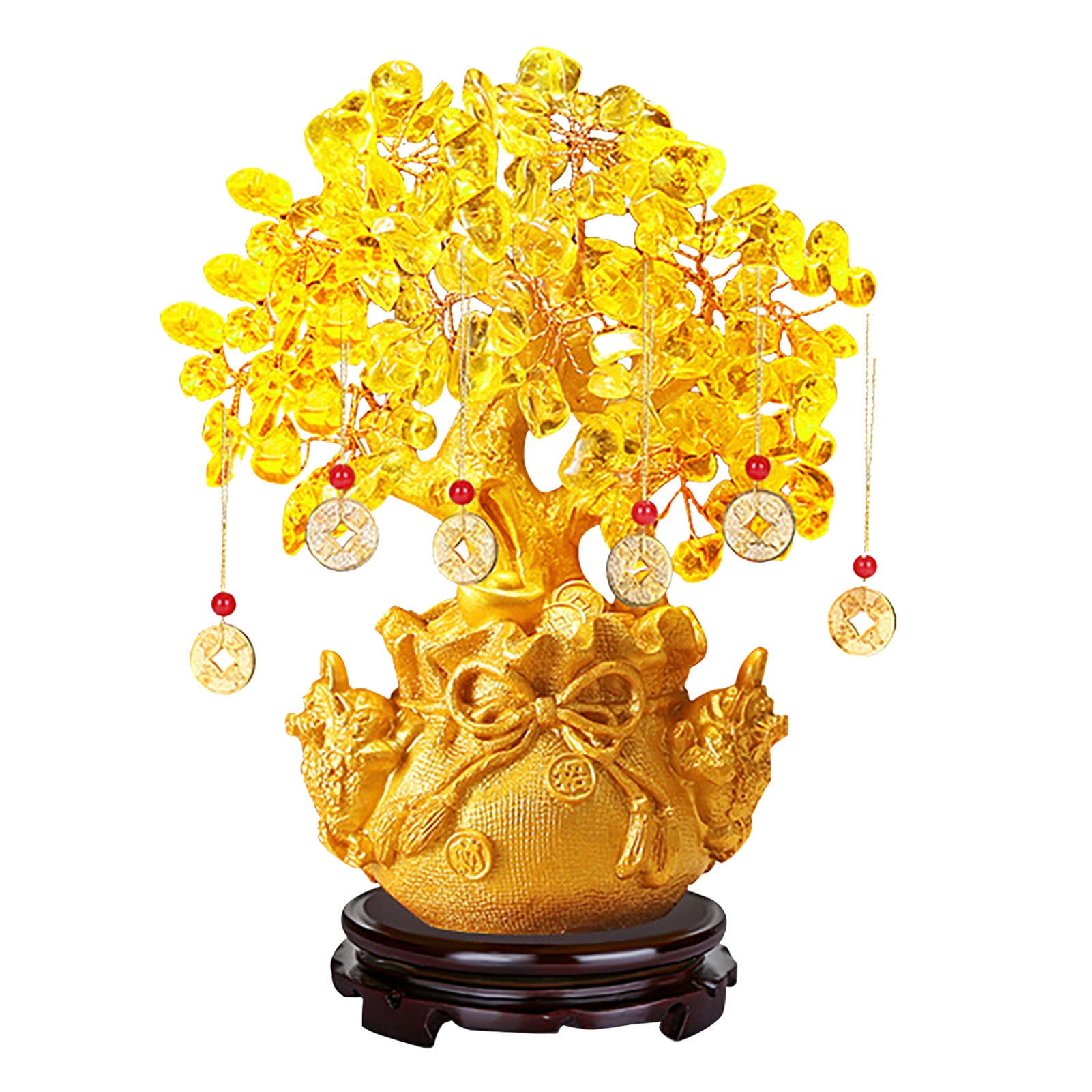 Yellow Quartz Crystal Money Tree Double Golden Toads Bonsai Style ...