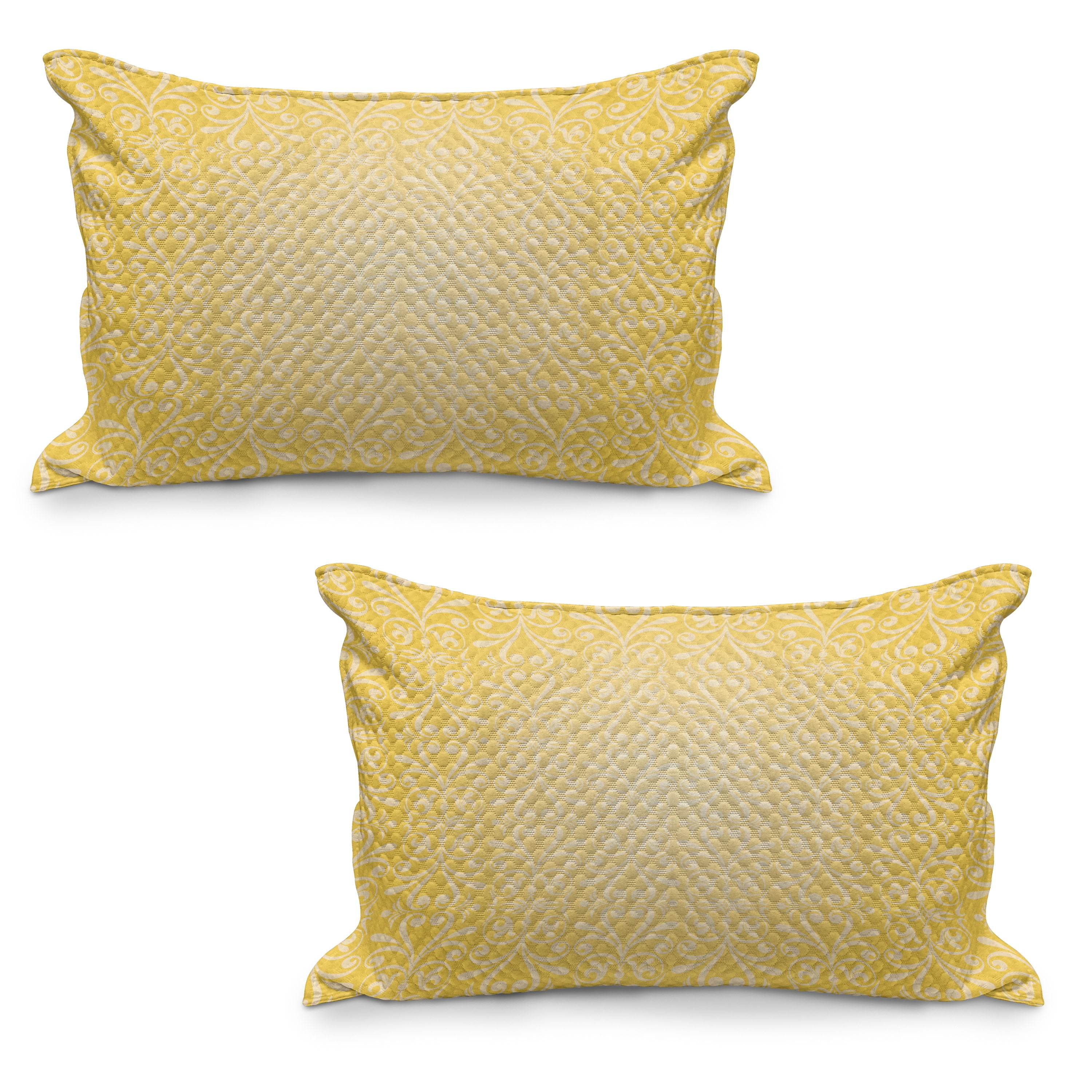 Yellow Quilted Pillowcover Set of 2, Diagonal Swirling Ornate Victorian ...