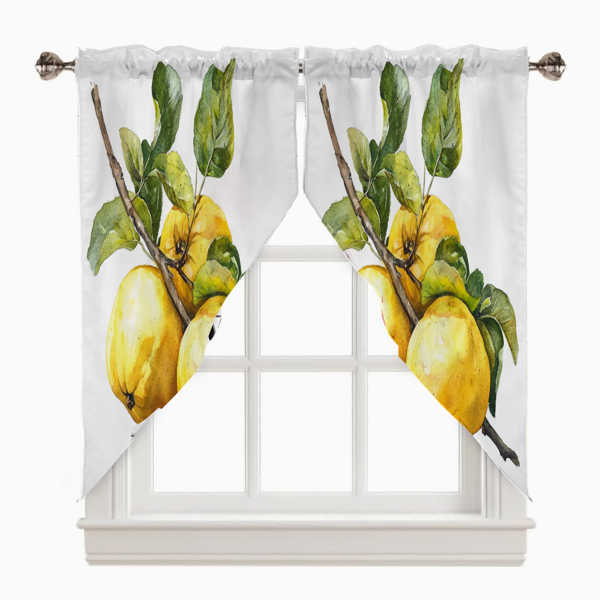Yellow Quince Fruit Branch Curtains Swag Valance Rod Pocket Kitchen ...