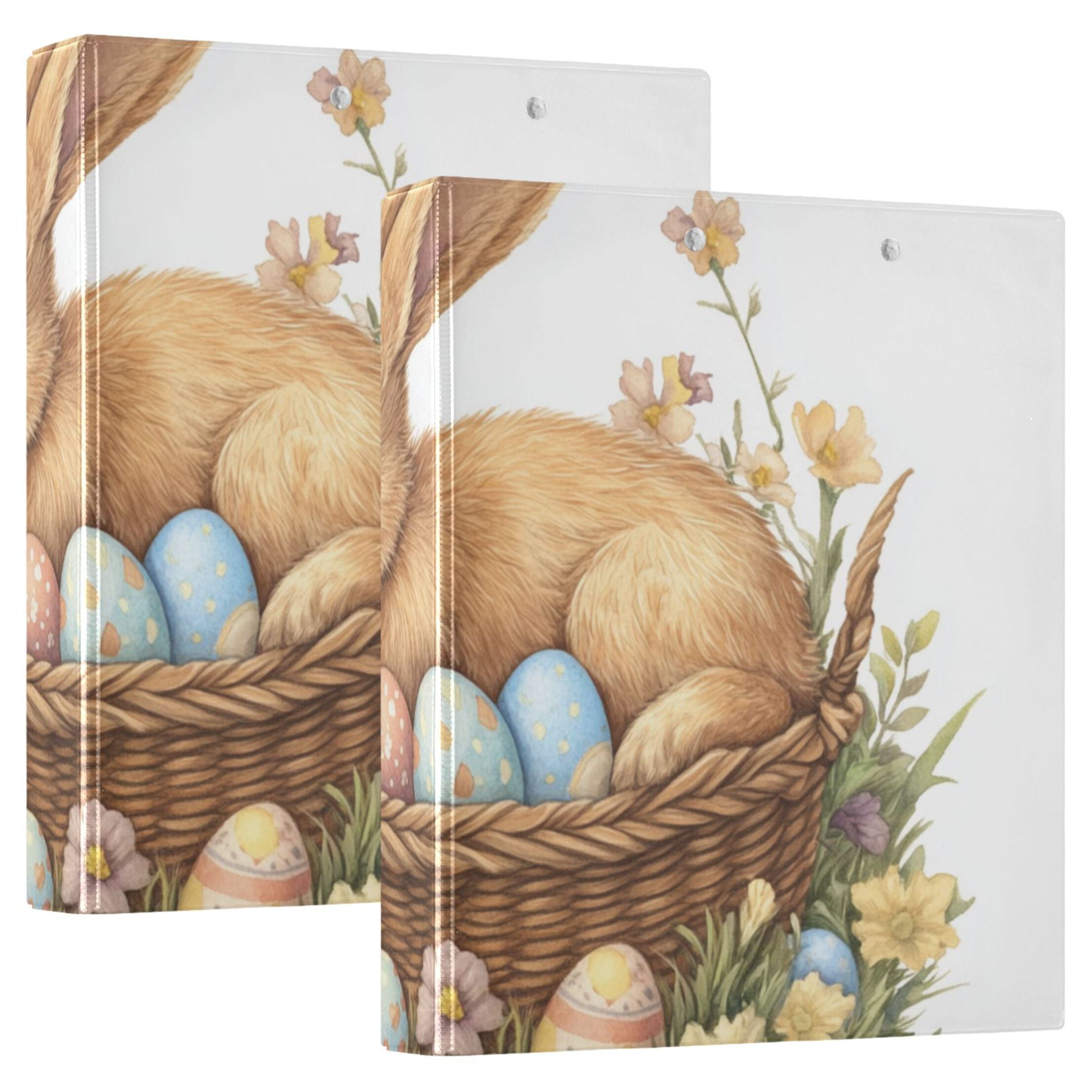 Yellow Rabbit in Easter Basket Eggs Round Ring Binder 3 Rings 1.5 ...