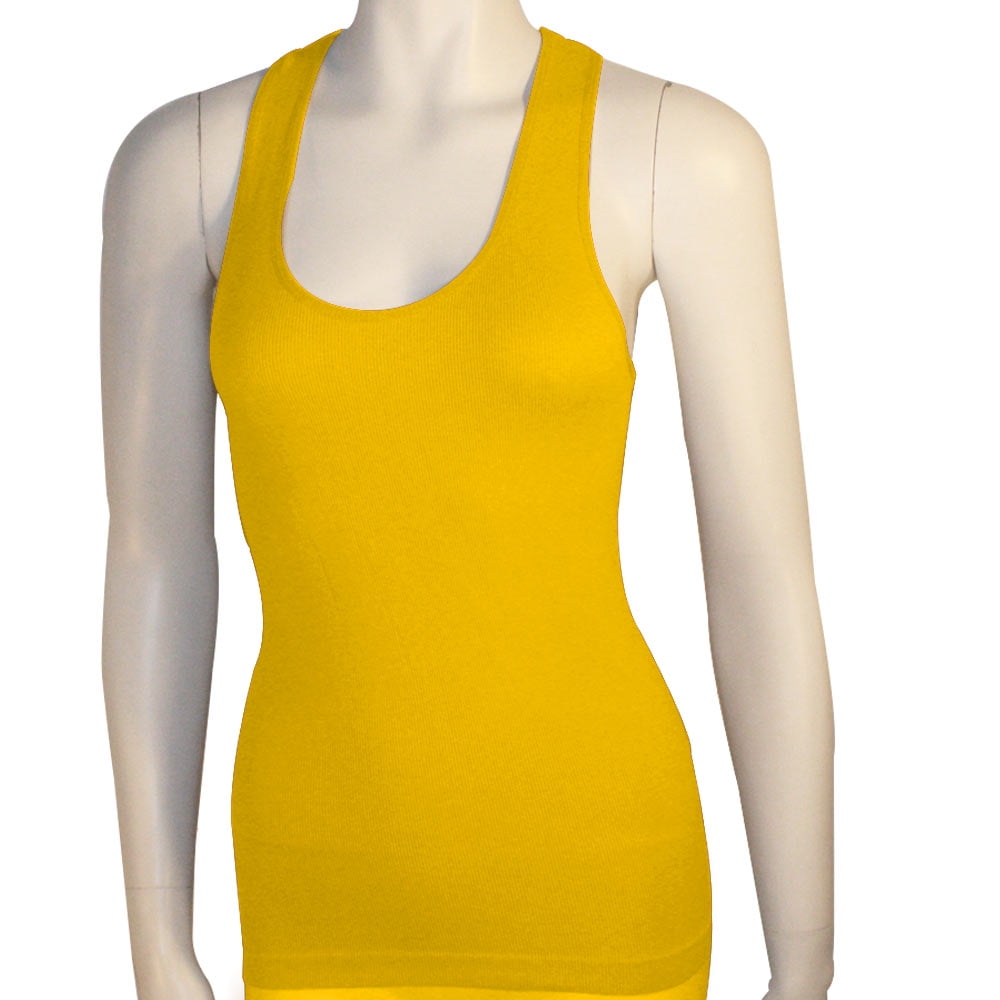Yellow Racerback Tank Top Shirt Stretch Sleeveless Basic Cami Women's ...