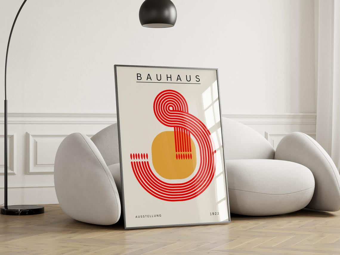 Yellow Red Bauhaus Art Print: Mid Century Modern #1533, Unframed Canvas ...