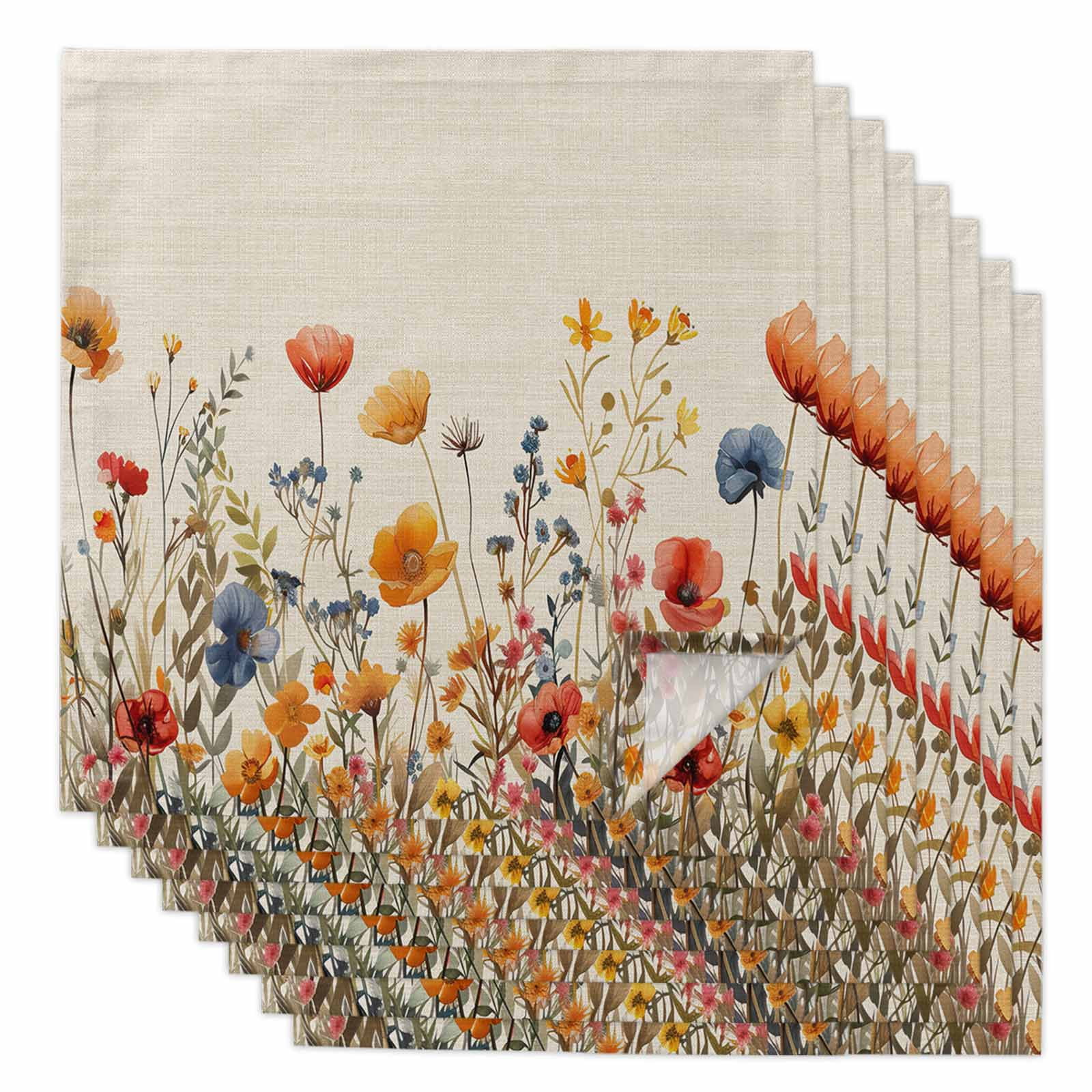 Yellow Red Blue Spring Floral Cloth Napkins Set of 8, Holiday Napkins ...