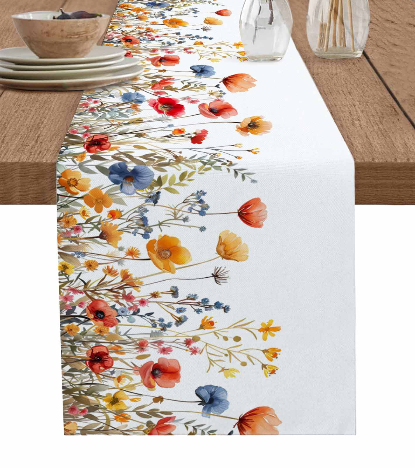 Yellow Red Blue Spring Floral Table Runner Summer Botanical Flowers ...