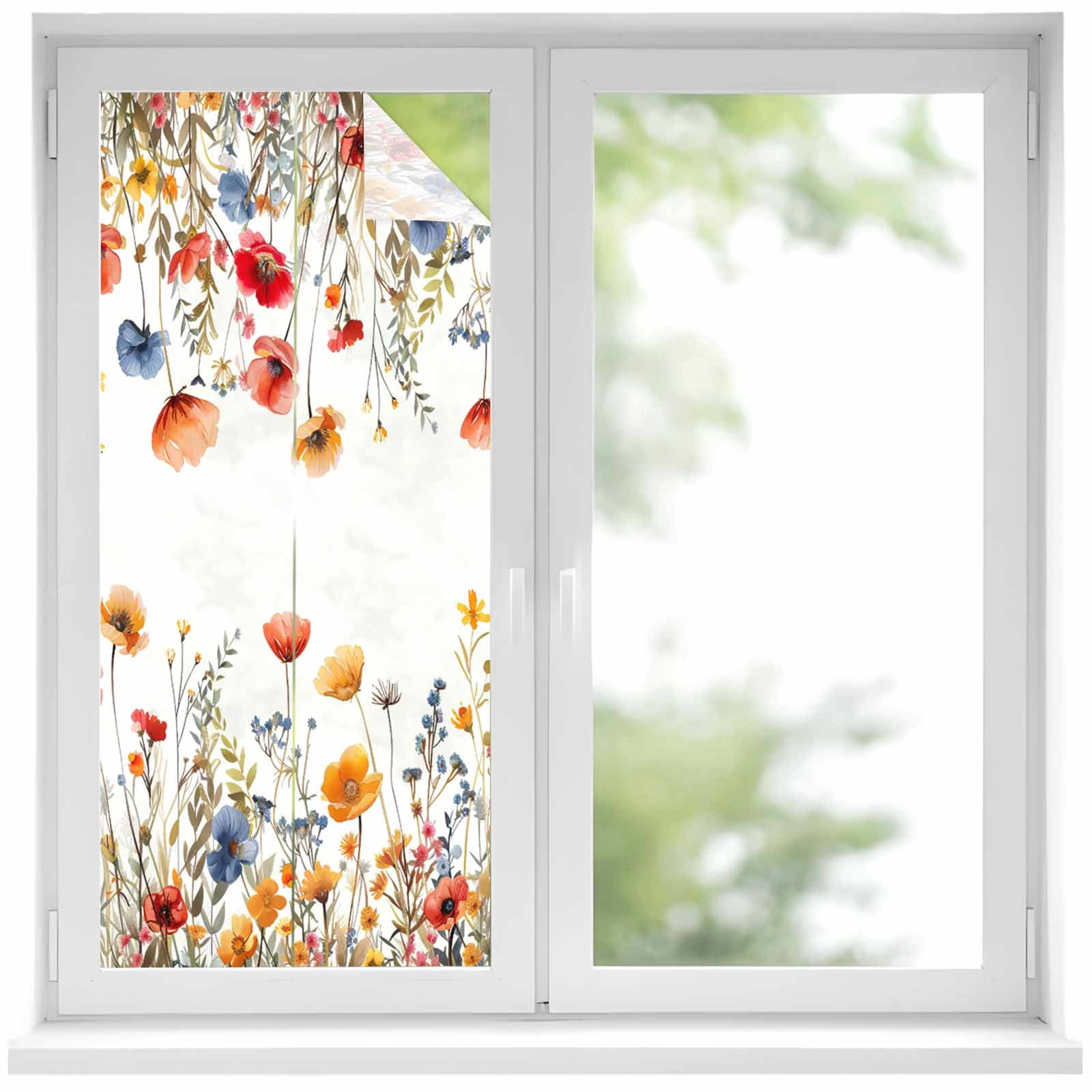 Yellow Red Blue Spring Floral Window Privacy Film, Summer Botanical ...
