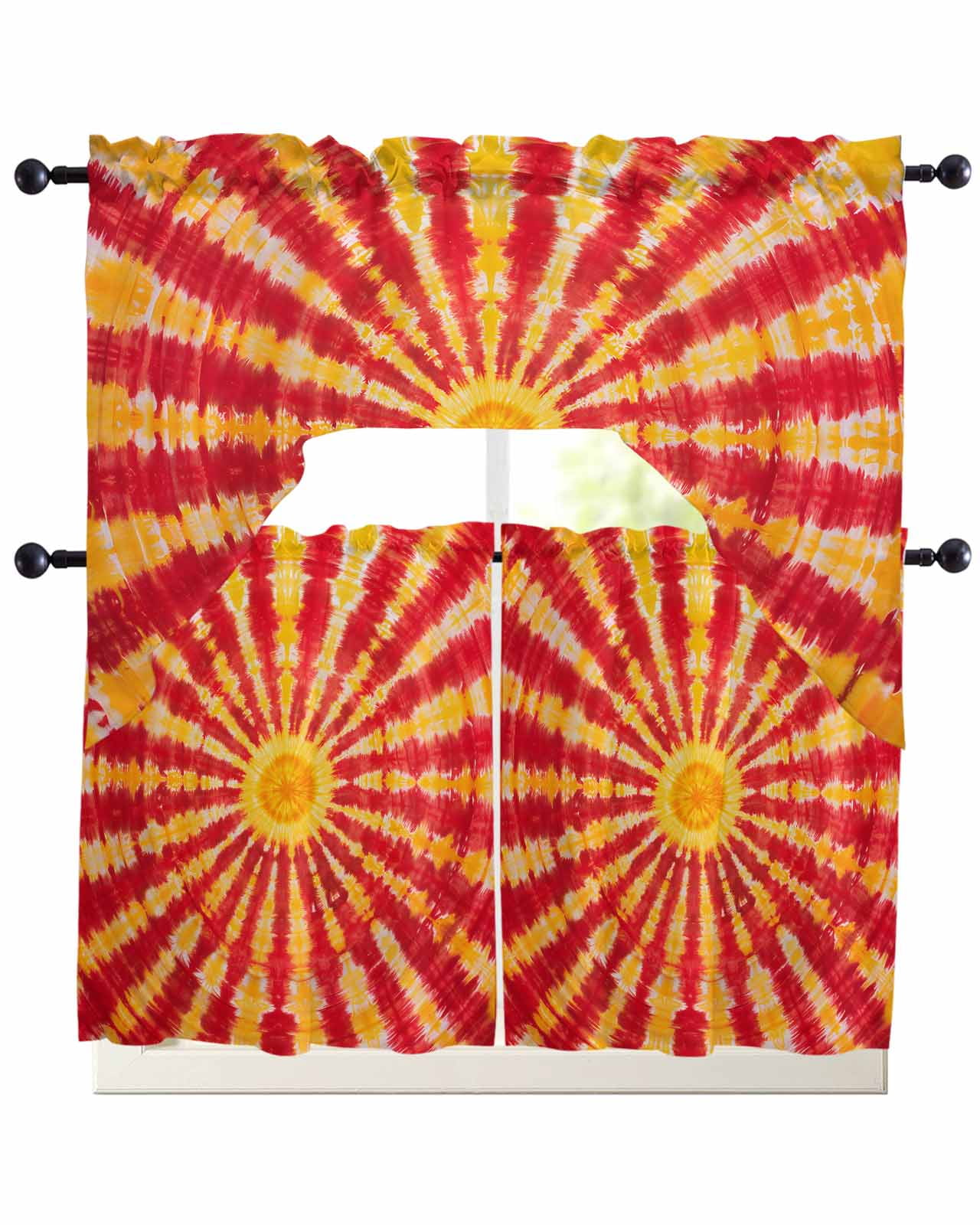 Yellow Red Boho Kitchen Curtains Sets 24 Inch Length with Valance ...