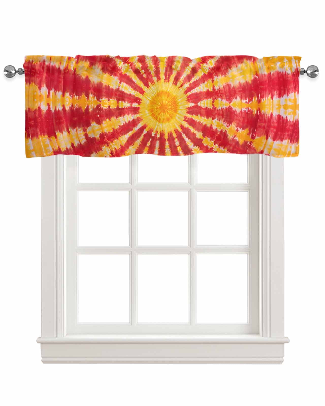 Yellow Red Boho Kitchen Valances for Windows Farmhouse Linen Window ...
