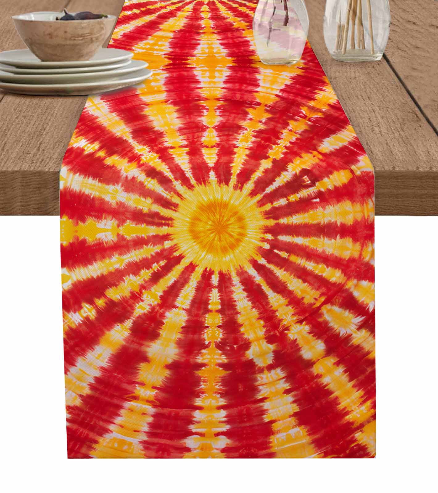 Yellow Red Boho Table Runner 48 Inches, Farmhouse Gradient Abstract Tie ...
