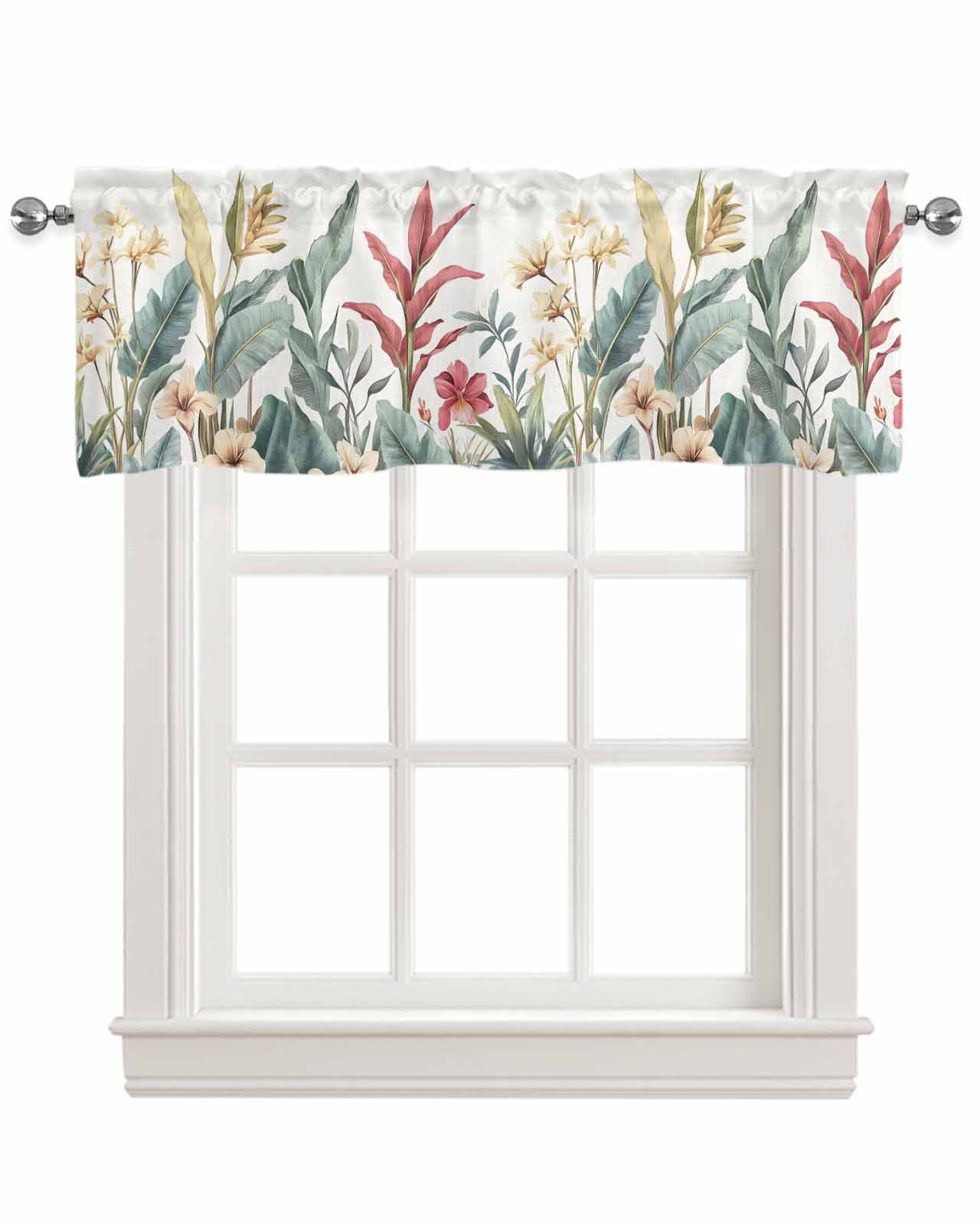 Yellow Red Floral Kitchen Valances for Windows Farmhouse Linen Window ...