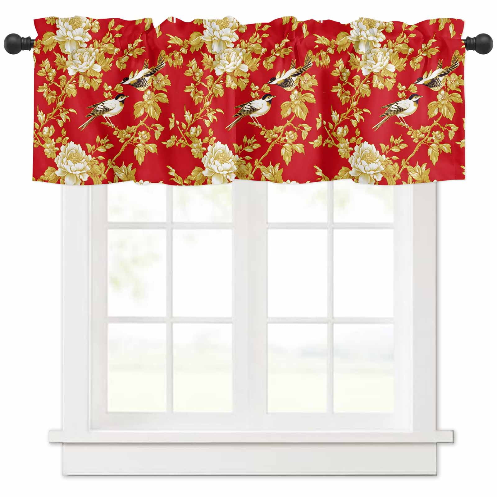 Yellow Red Flowers Valances for Windows Farmhouse Kitchen Curtains ...