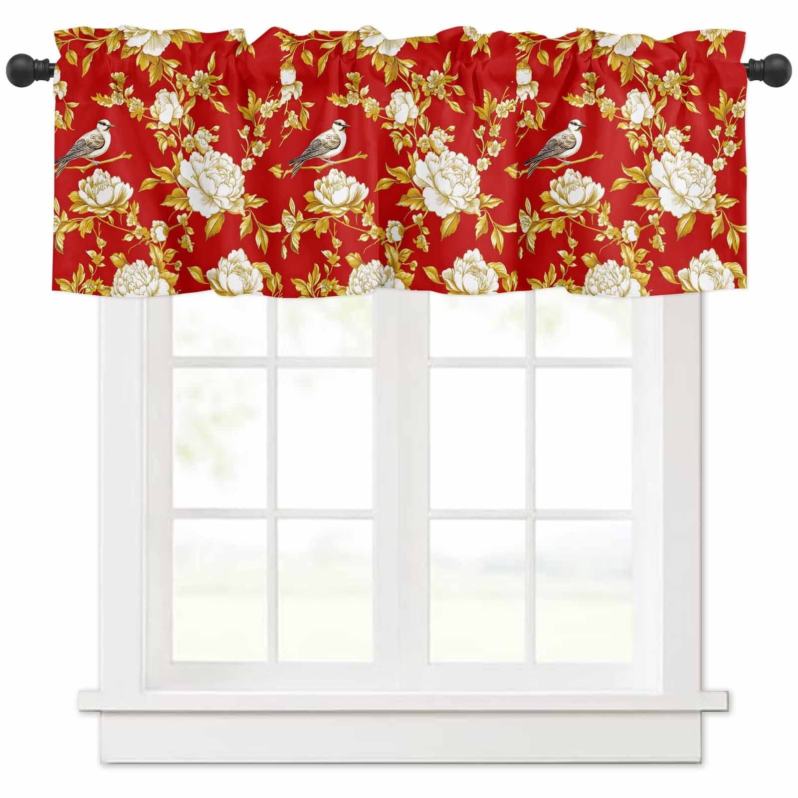 Yellow Red Flowers Valances for Windows Farmhouse Kitchen Curtains ...