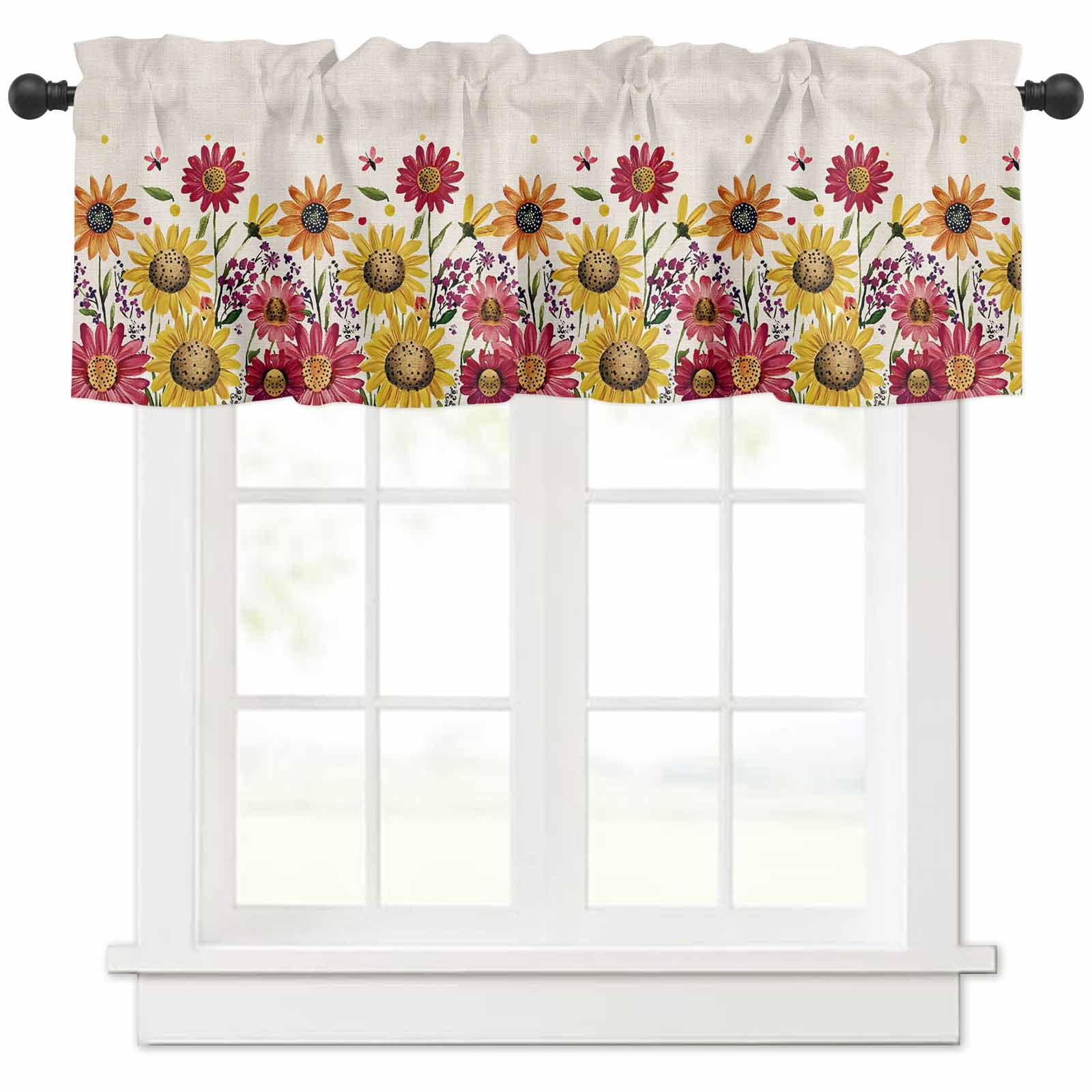Yellow Red Spring Floral Valances for Windows Farmhouse Kitchen ...