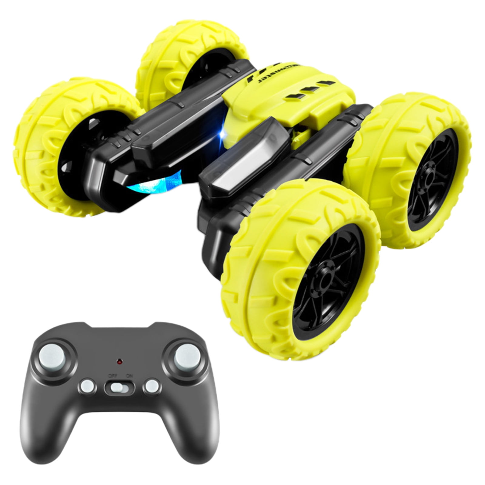 Yellow Remote Control Stunt Car 4Wd Led Light Full Drift Roll Vehicle ...