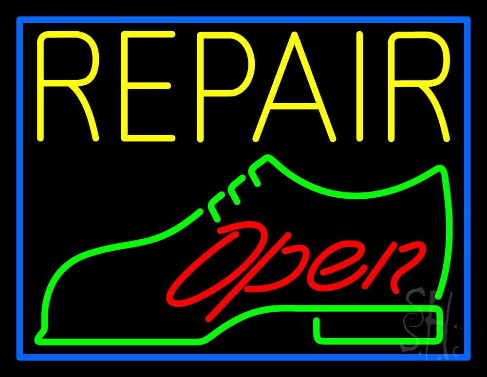 Yellow Repair Shoe Logo Open LED Neon Sign 15 x 19 - inches, Black ...