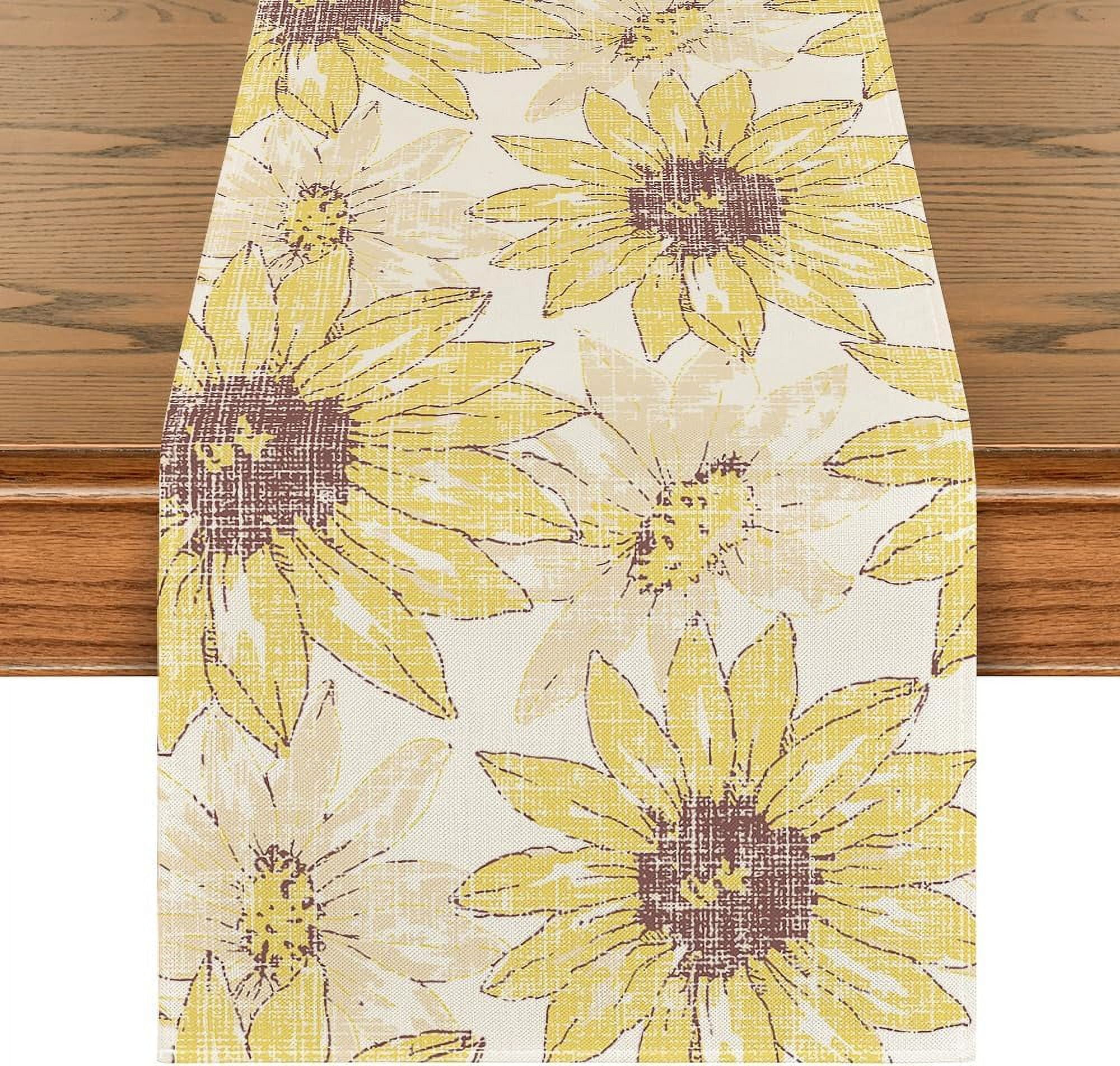 Yellow Retro Daisy Spring Table Runner, Seasonal Vintage Kitchen Dining ...