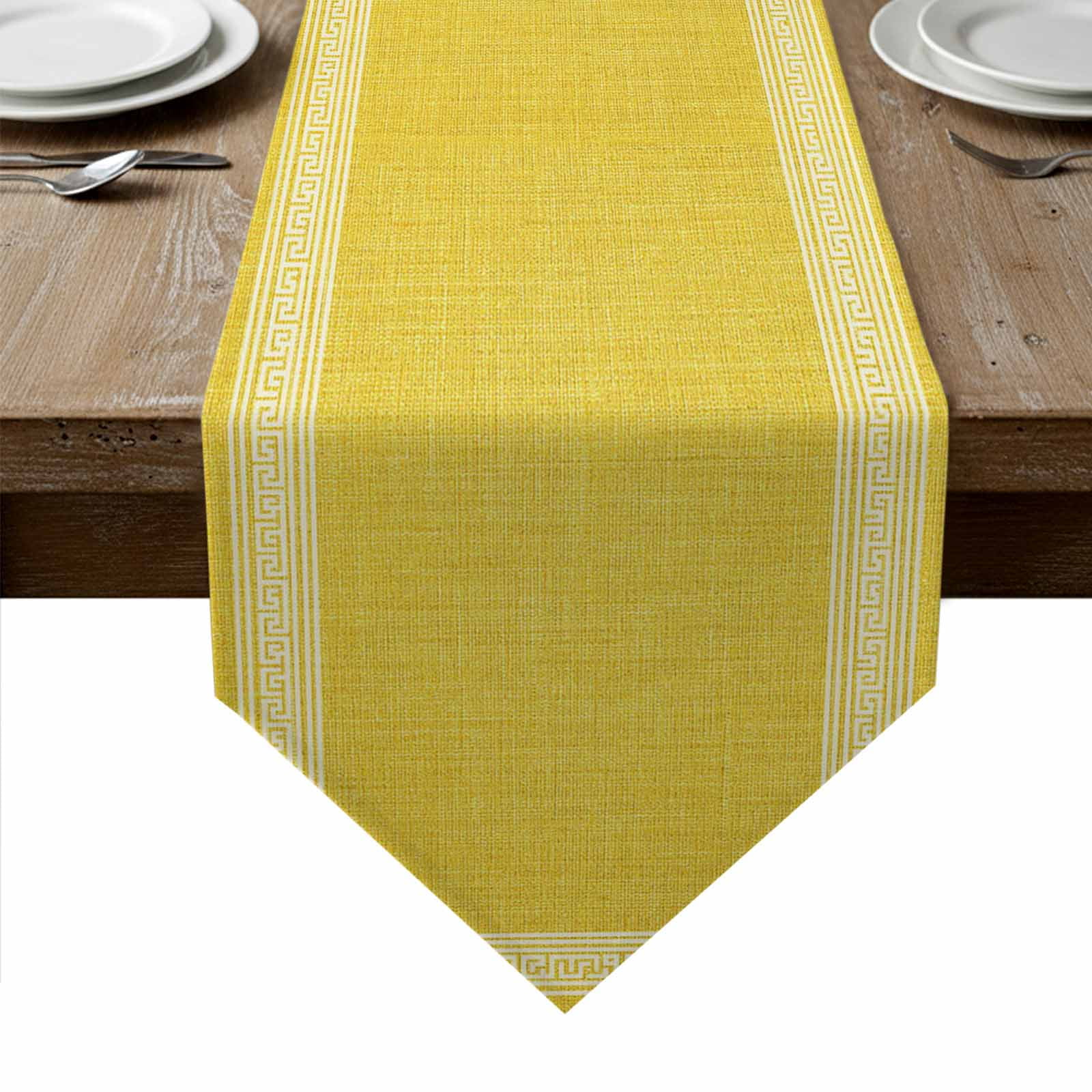 Yellow Retro Greek Key Table Runner Linen Burlap Table Runner 72 Inches ...