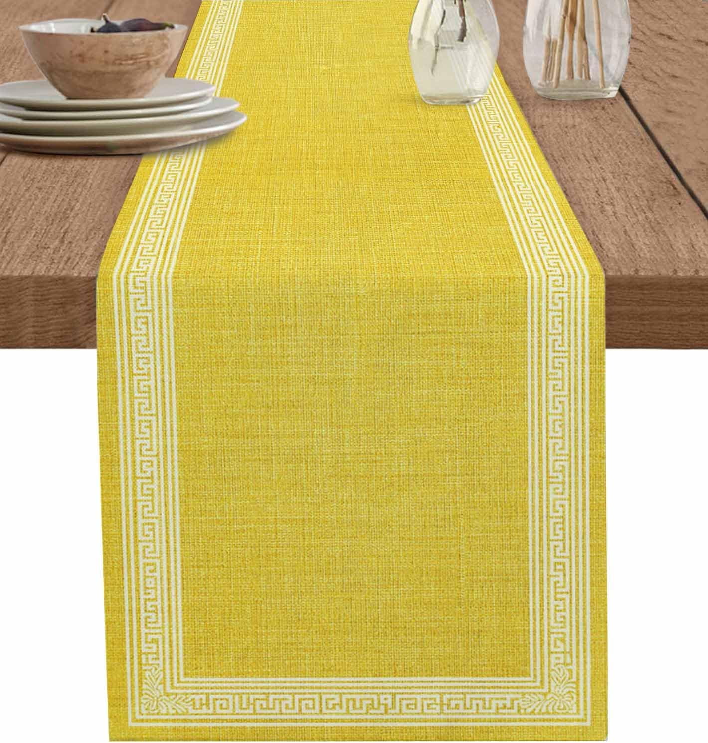 Yellow Retro Greek Key Table Runners 90 Inches Long, Cotton Linen ...