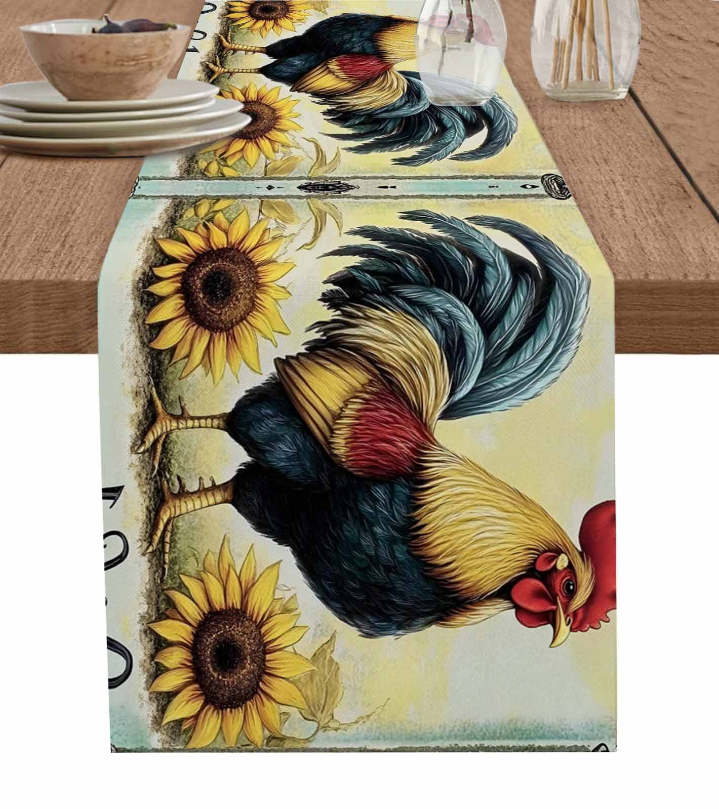 Yellow Retro Rooster Burlap Cotton Table Runner 18x72 Inches Long ...