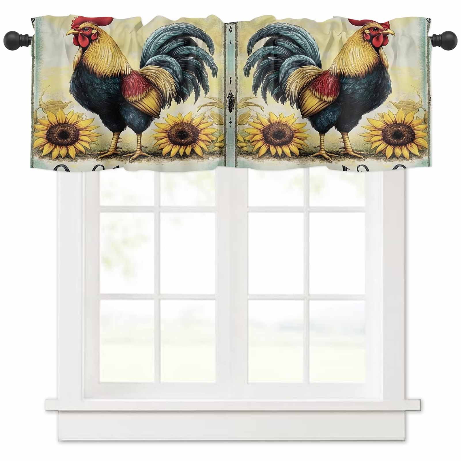 Yellow Retro Rooster Valances for Windows Farmhouse Kitchen Curtains ...