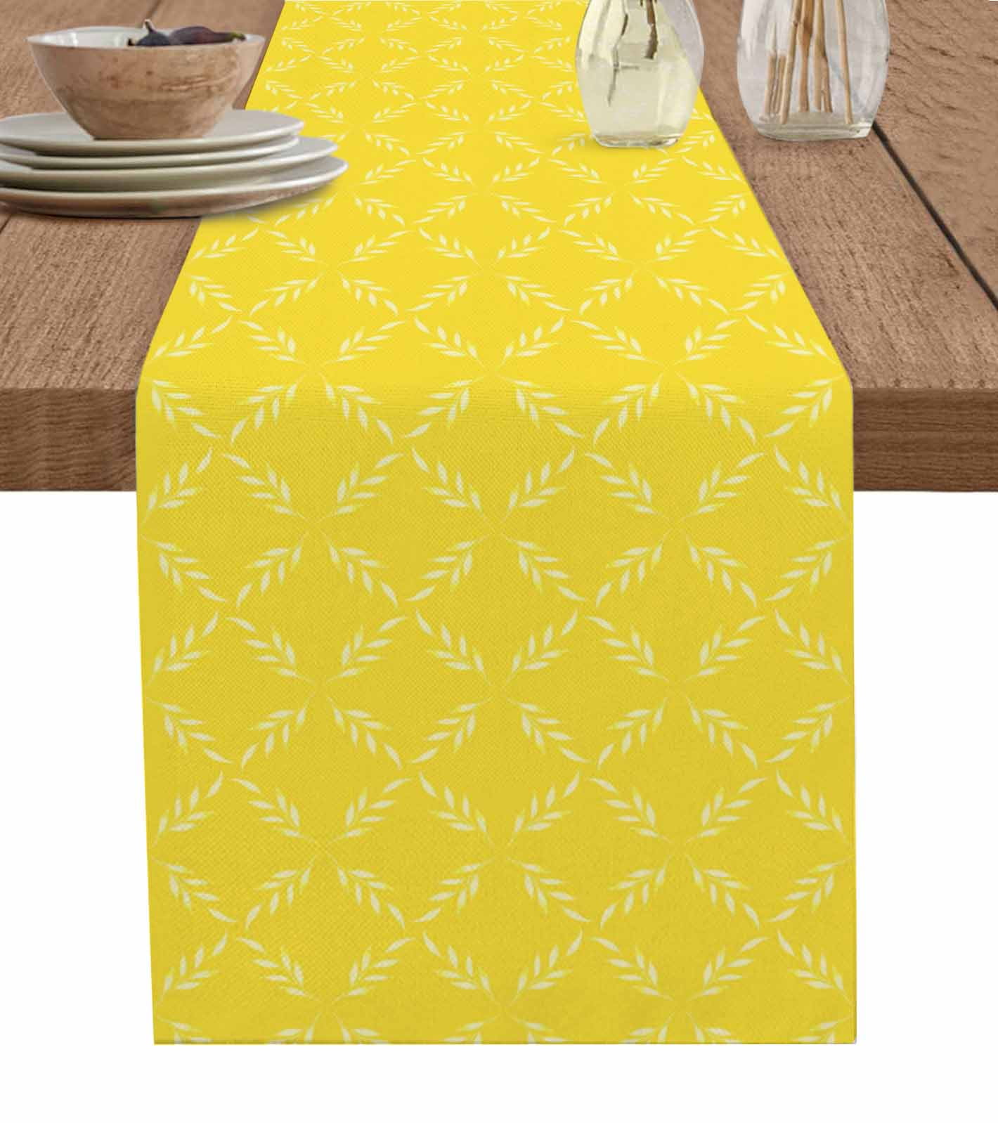Yellow Rhombus Plaid Table Runners 60 Inches Long, Cotton Linen Fabric ...