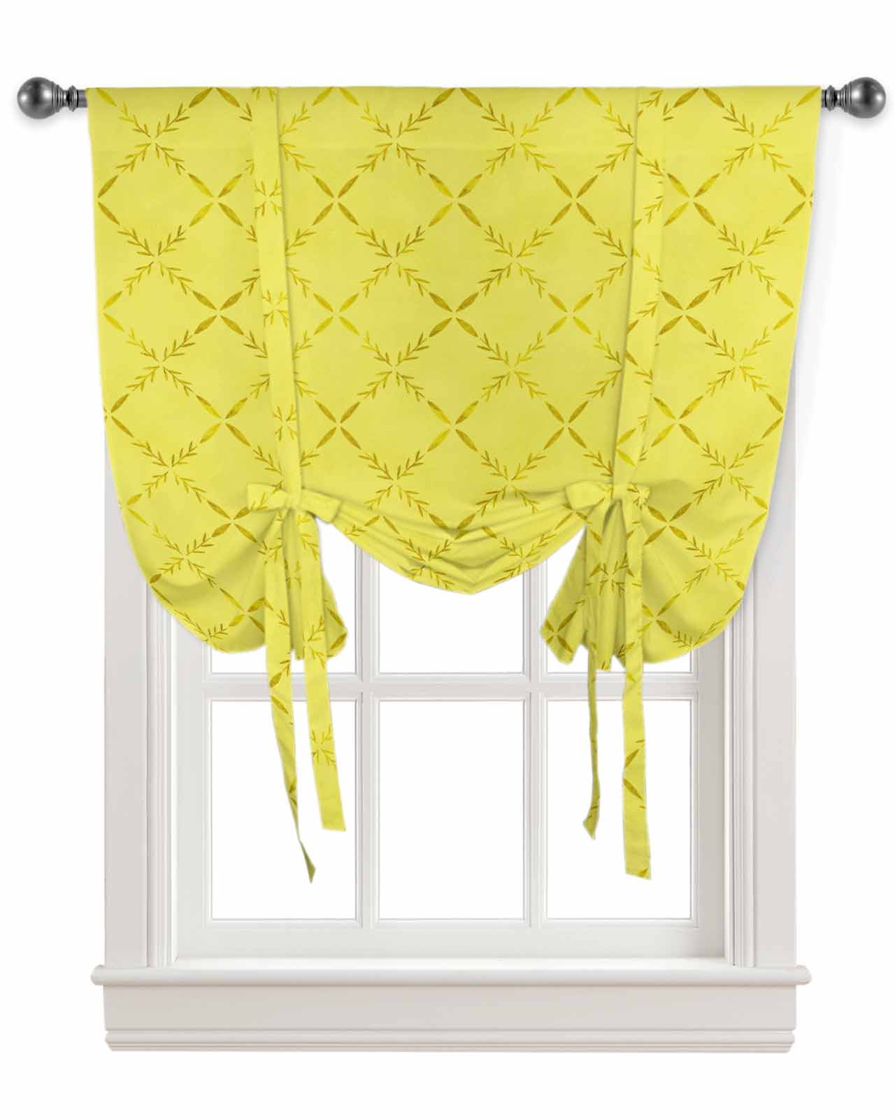Yellow Rhombus Plaid Tie Up Curtains for Kitchen Bathroom Bedroom ...