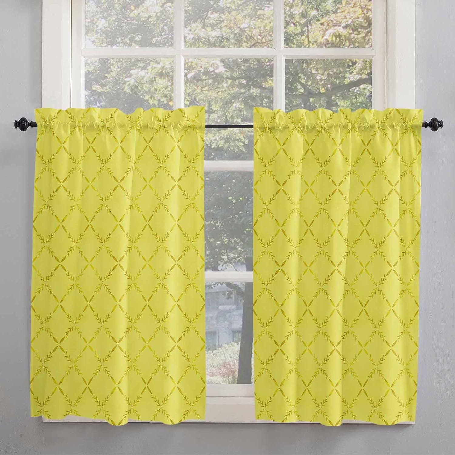 Yellow Rhombus Window Short Curtains 63 Inch Length, Rustic Modern ...