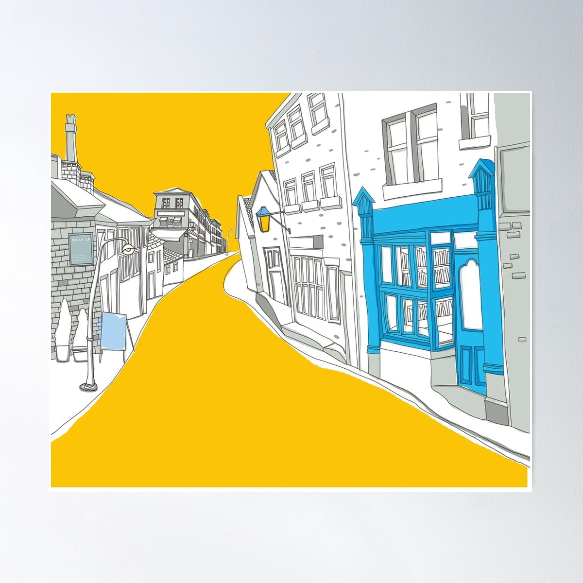 Yellow Road & Blue Shop – Minimal City Street View Poster Wall Art ...